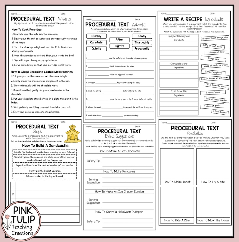 Procedural Text Writing Worksheet Pack - No Prep Lesson Ideas - Etsy ...