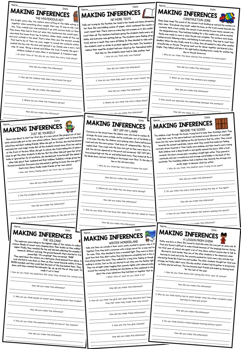 Making Inferences and Drawing Conclusions - Reading Worksheet Pack - Etsy