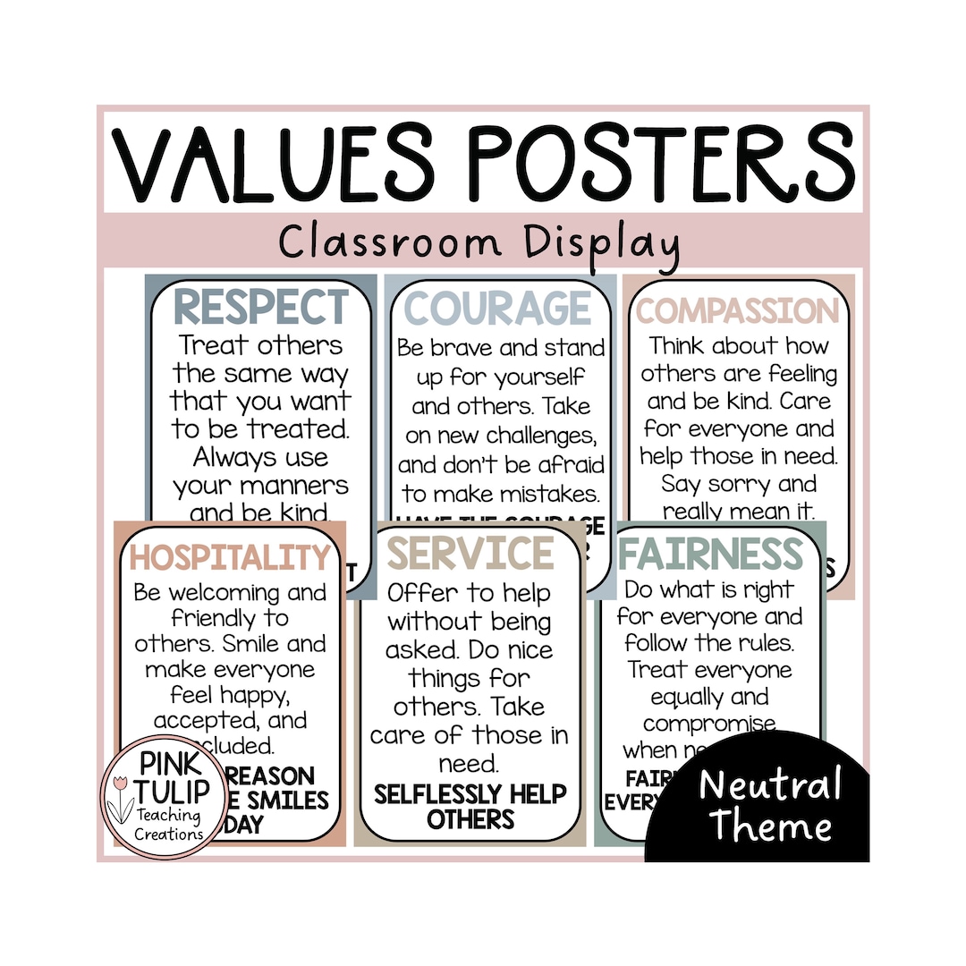 Values Posters Earth Tones - Classroom Decor - Etsy