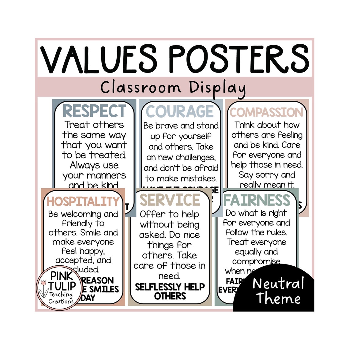 Values Posters Earth Tones - Classroom Decor - Etsy