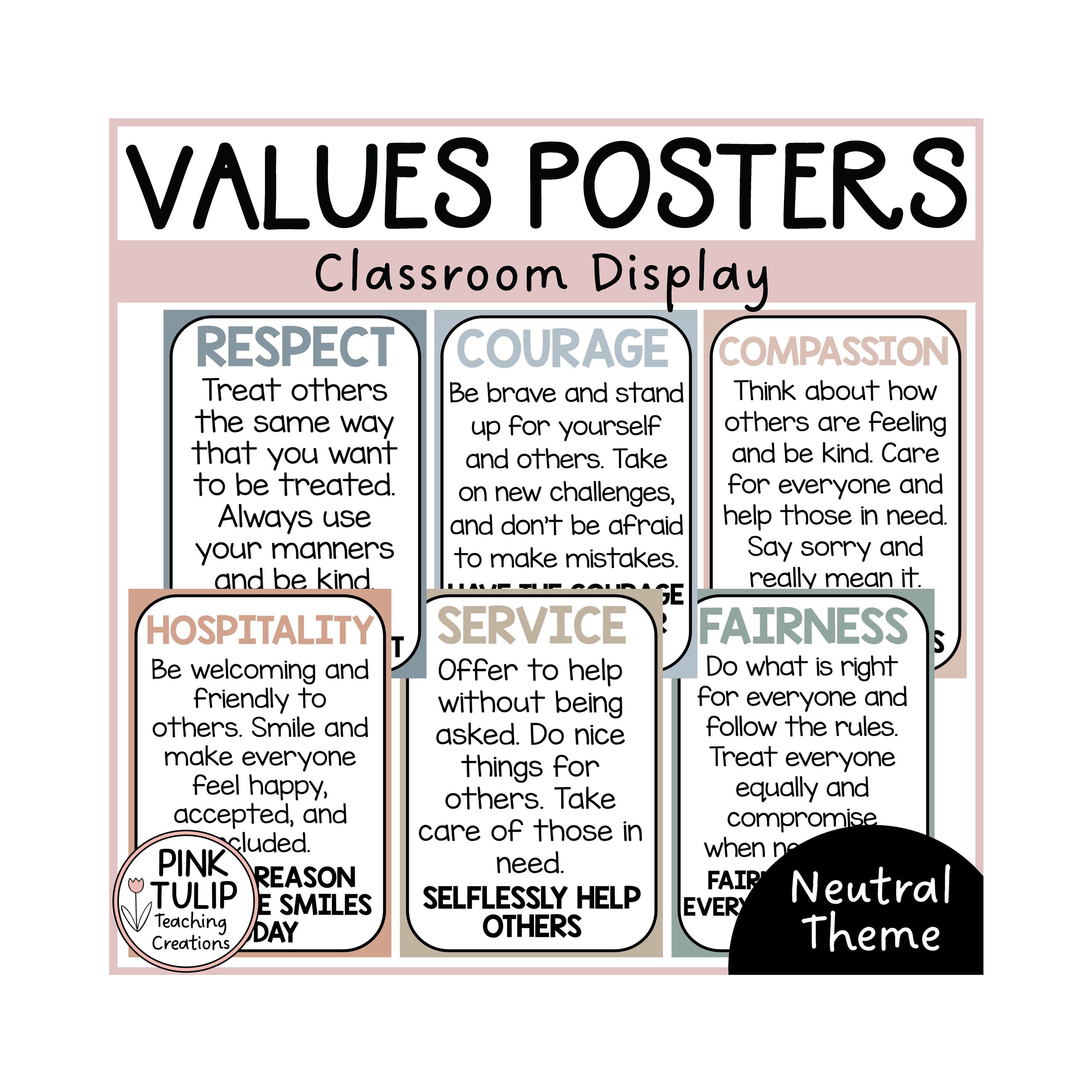 Values Posters Earth Tones - Classroom Decor - Etsy