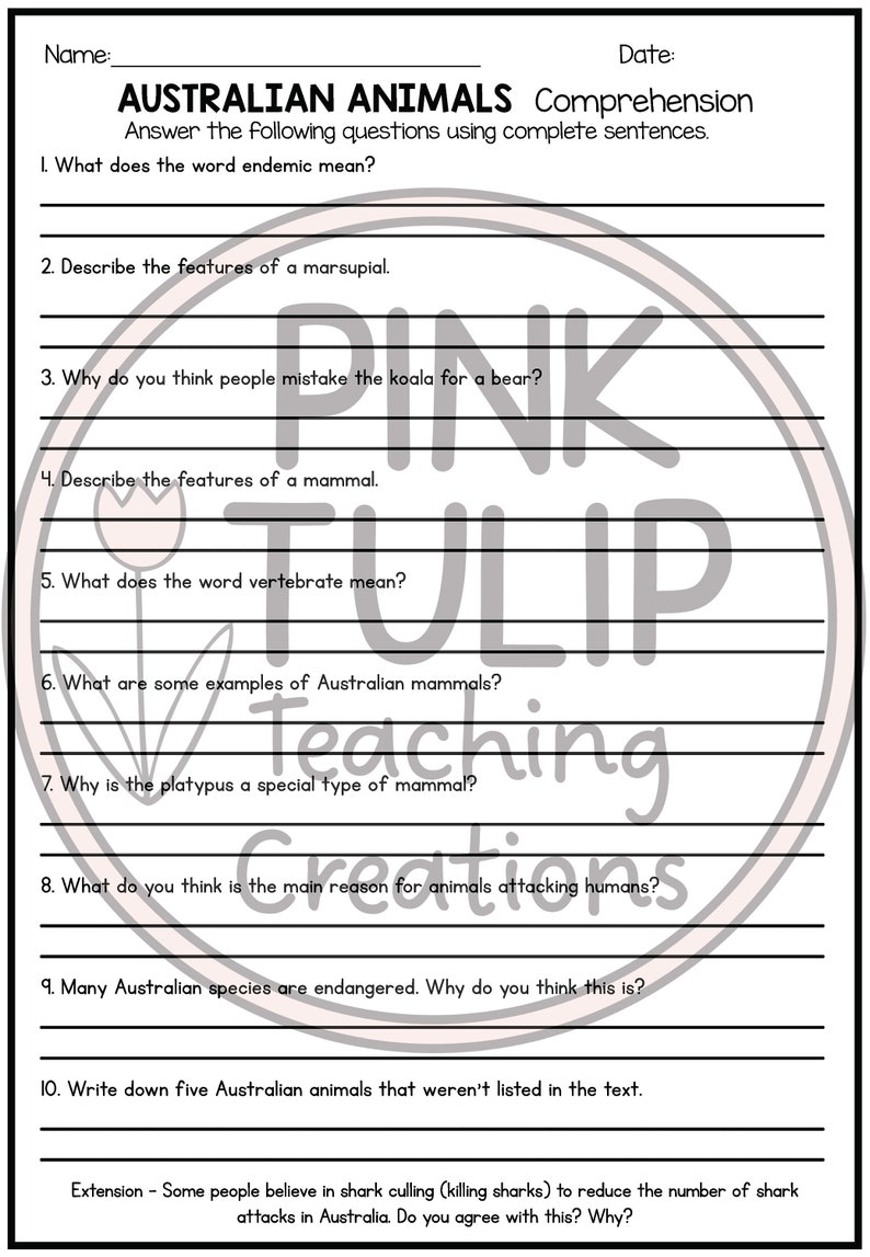 Australian Geography Comprehension Pack - Etsy