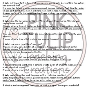 Persuasive Writing Comprehension - Fun, Fantastic, Fabulous Fitness - Etsy