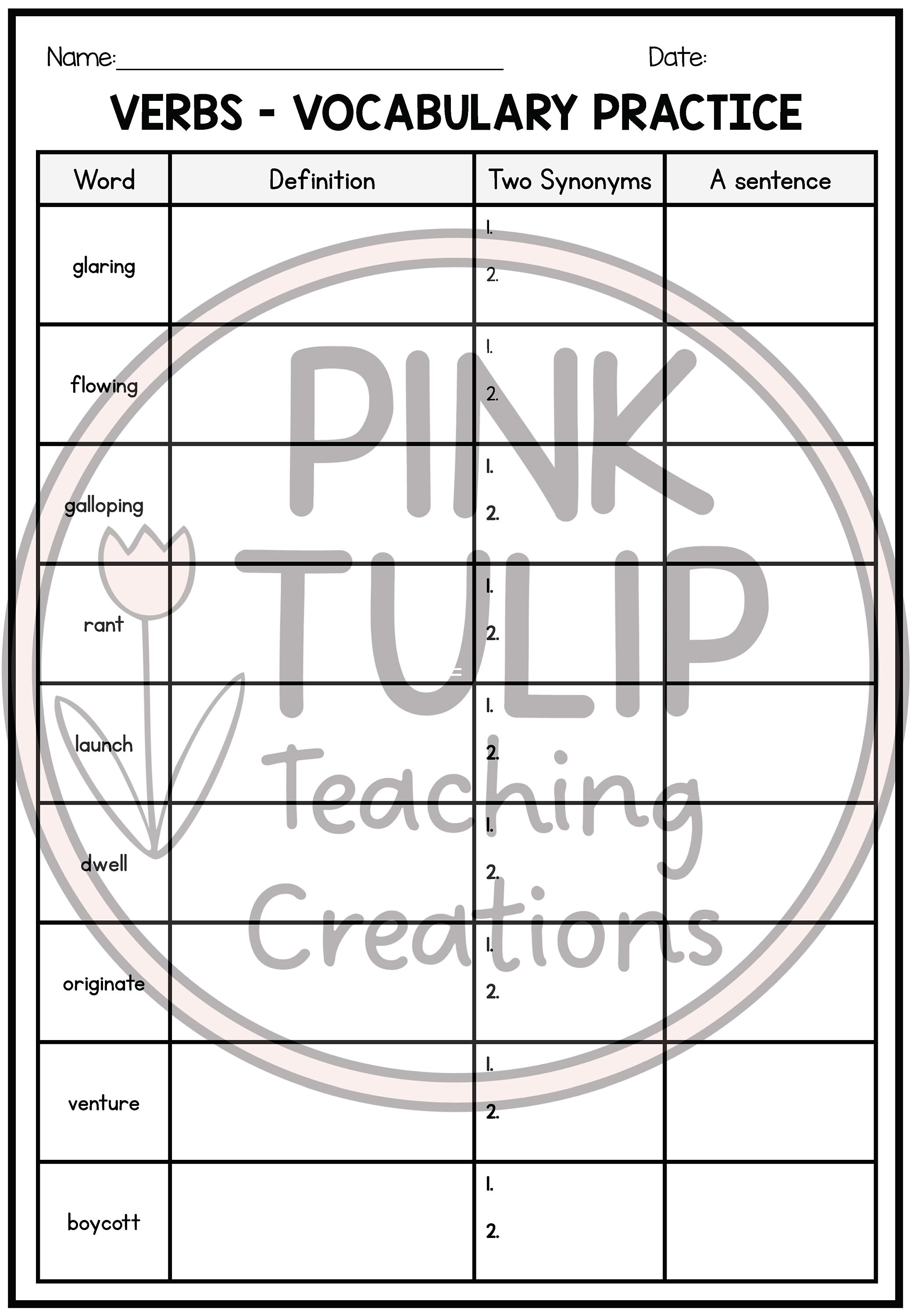 Verbs Mini Unit - Structured Worksheet Pack - Etsy