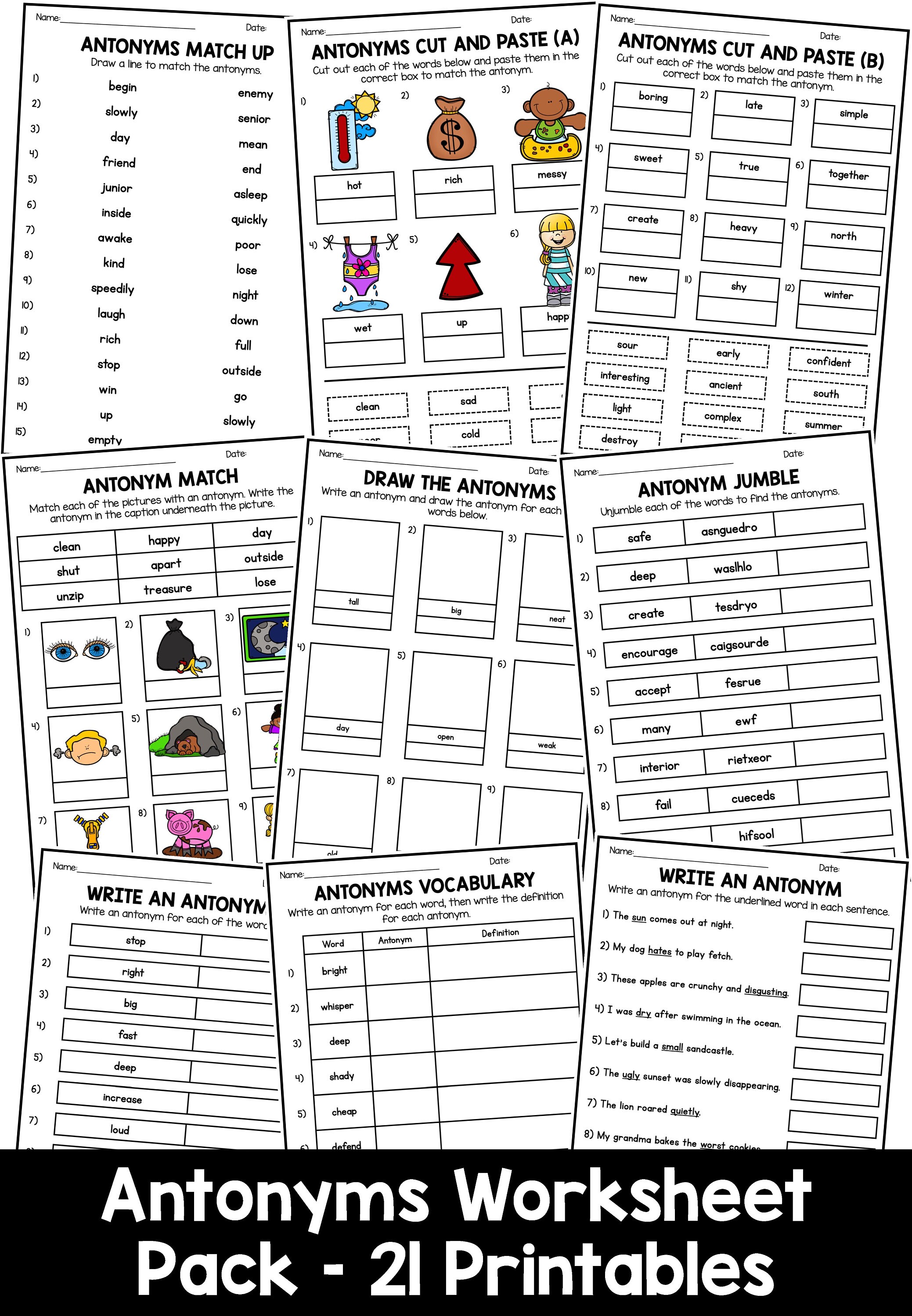 Antonyms Bundle Worksheet Pack and Guided Teaching Powerpoint - Etsy