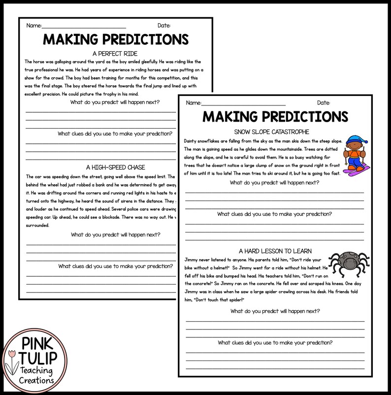 Making Predictions (predicting) - Reading Worksheet Pack - Etsy