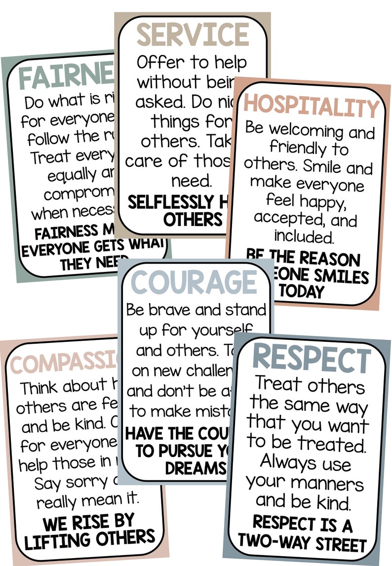 Values Posters Earth Tones - Classroom Decor - Etsy