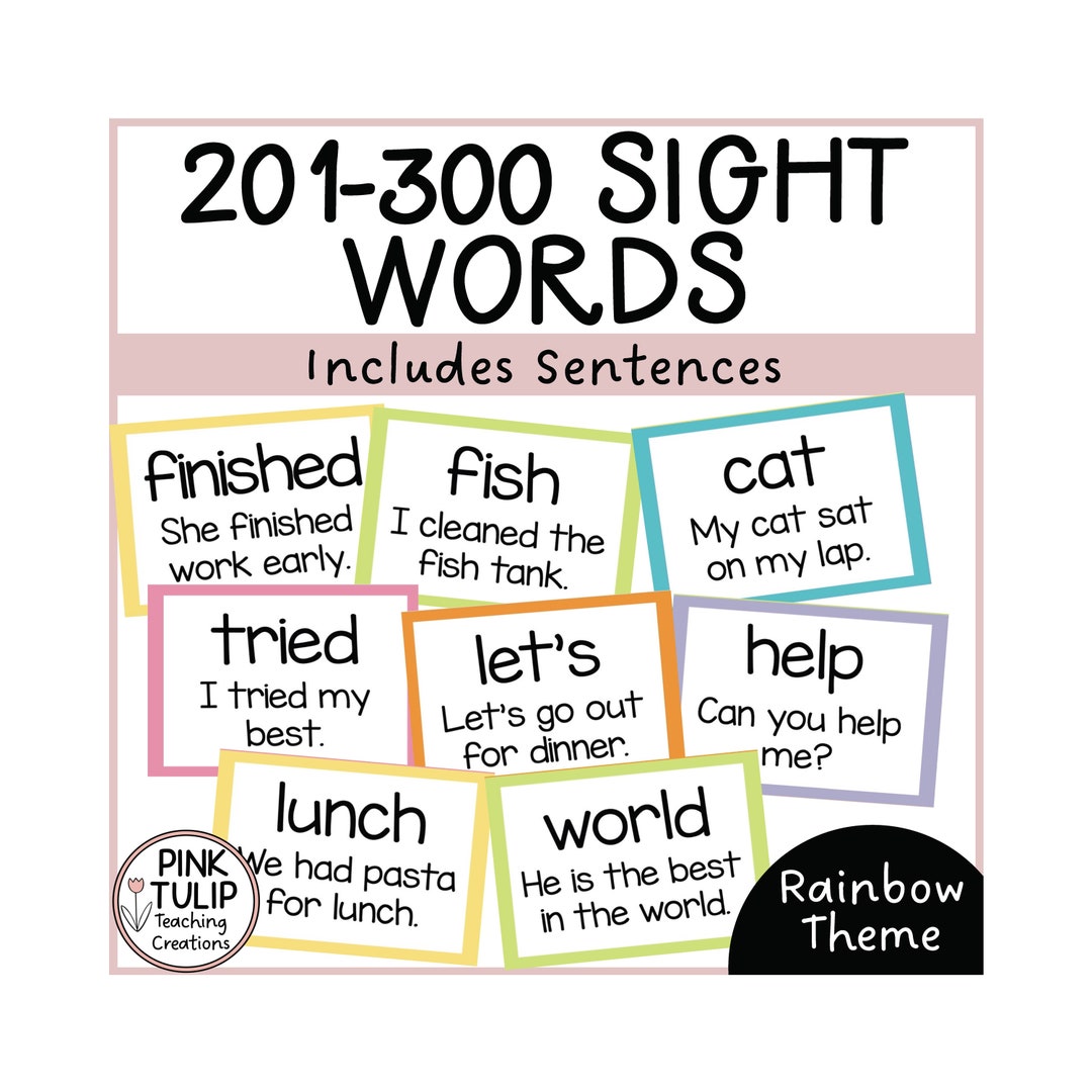 Sight Word Cards 201-300 High Frequency Words With Sentences - Etsy