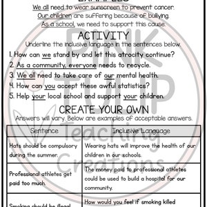 Inclusive Language - Persuasive Writing Worksheets - Etsy