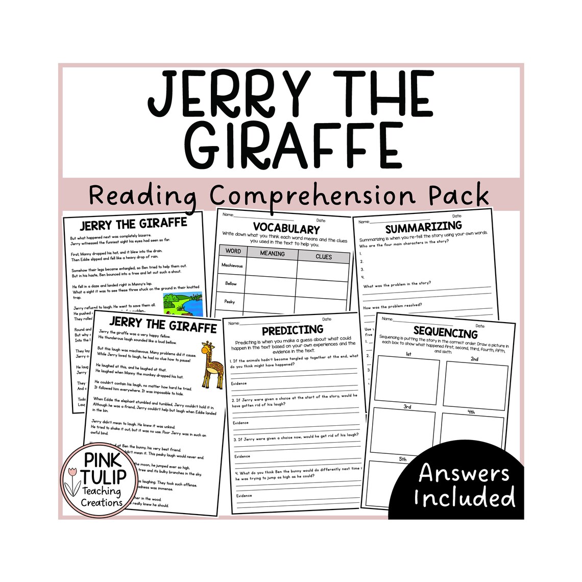 Jerry the Giraffe - Story and Reading Comprehension Pack - Etsy