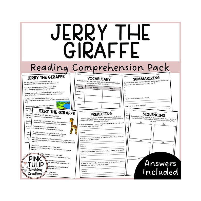 Jerry the Giraffe - Story and Reading Comprehension Pack - Etsy