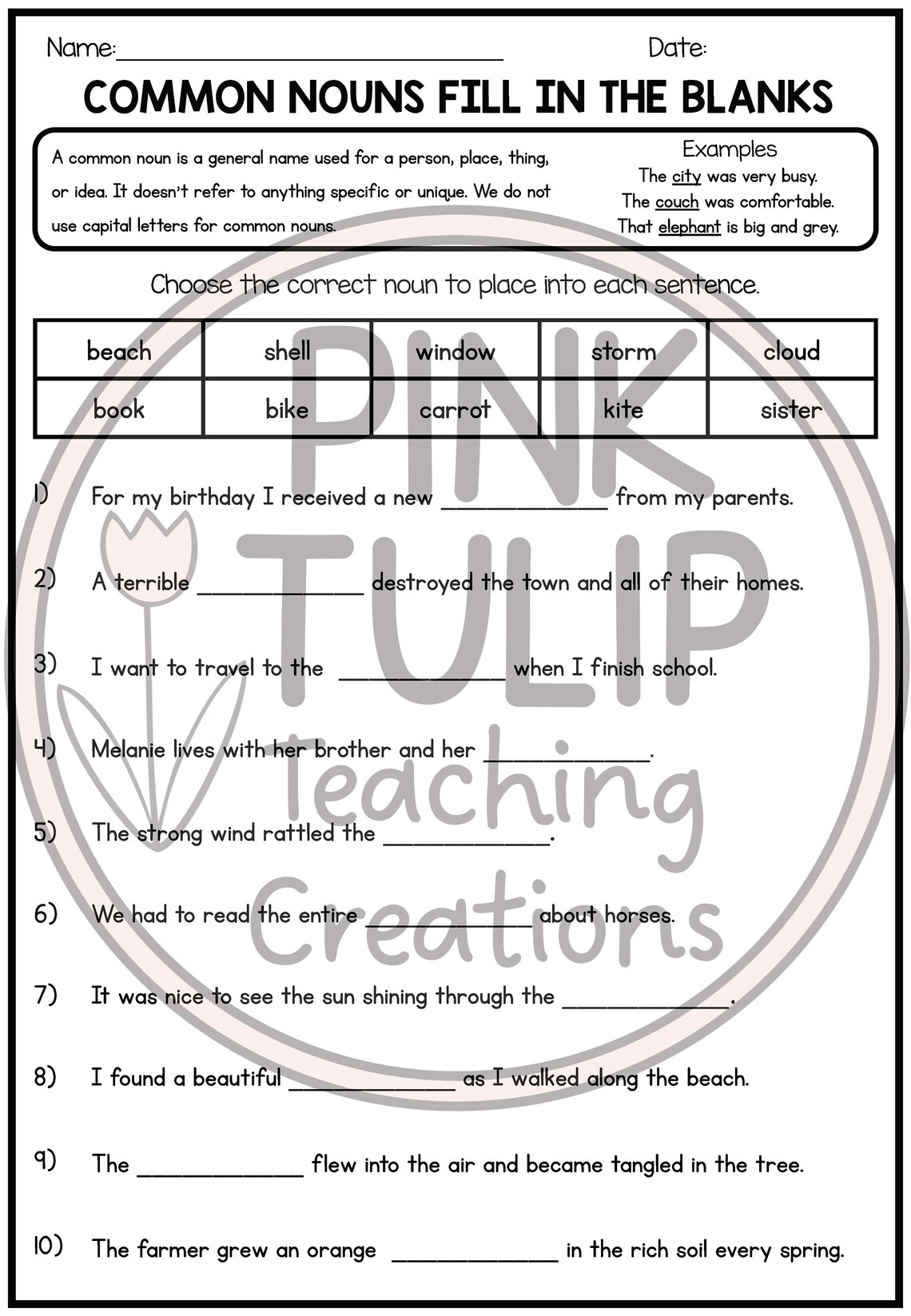 Common Nouns Worksheet Pack No Prep Printables With Answers - Etsy