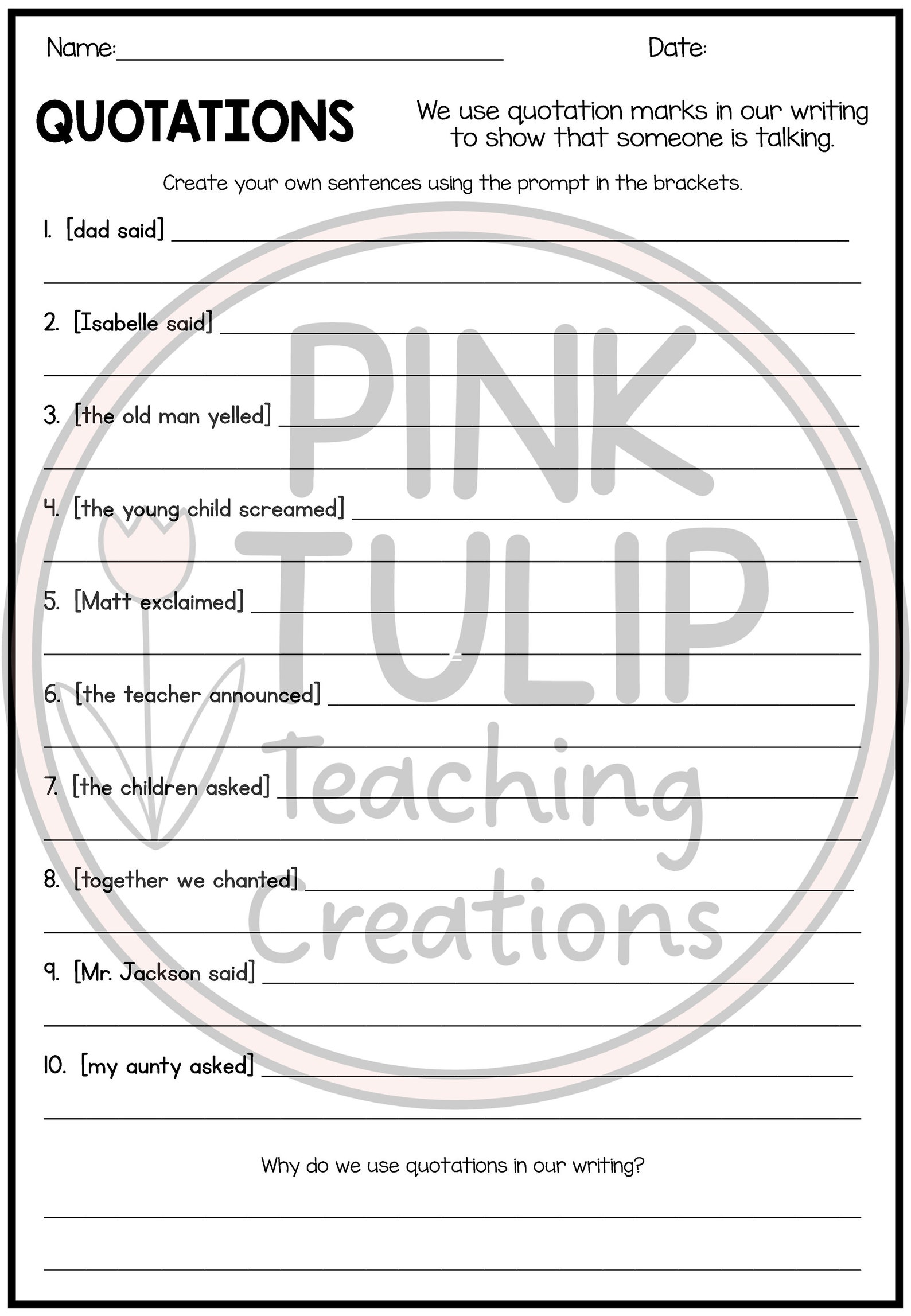 Using Quotations Worksheets - No Prep Printables - Etsy