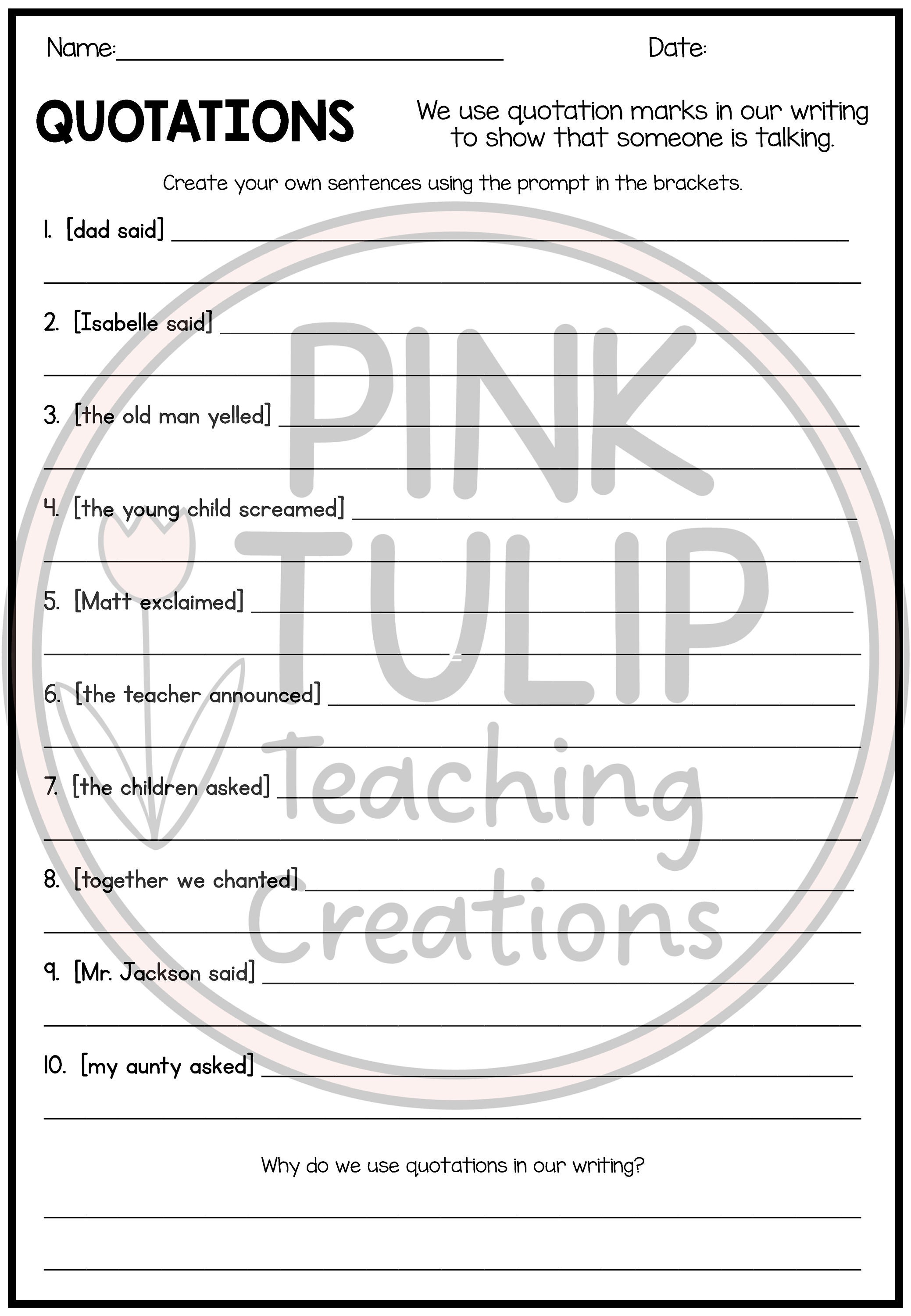 Using Quotations Worksheets - No Prep Printables - Etsy