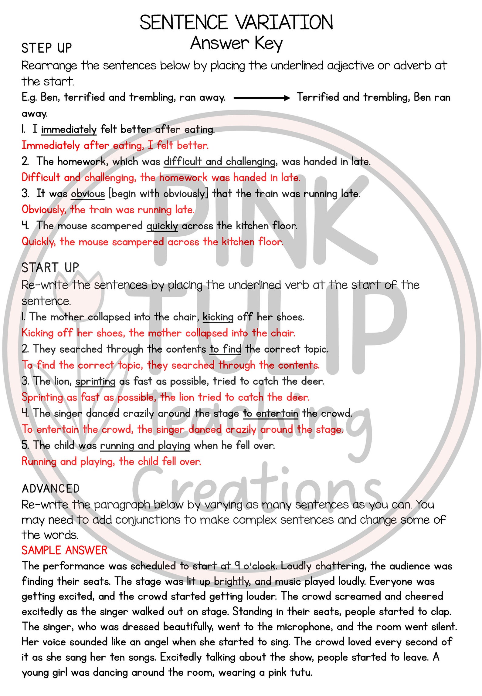 Complex Sentences and Sentence Variation - Grammar Worksheets With ...