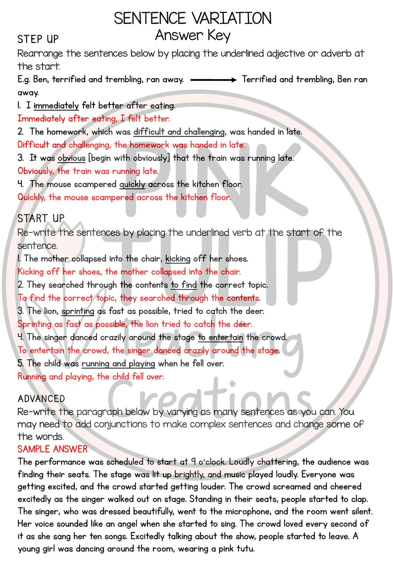 Complex Sentences and Sentence Variation - Grammar Worksheets With ...