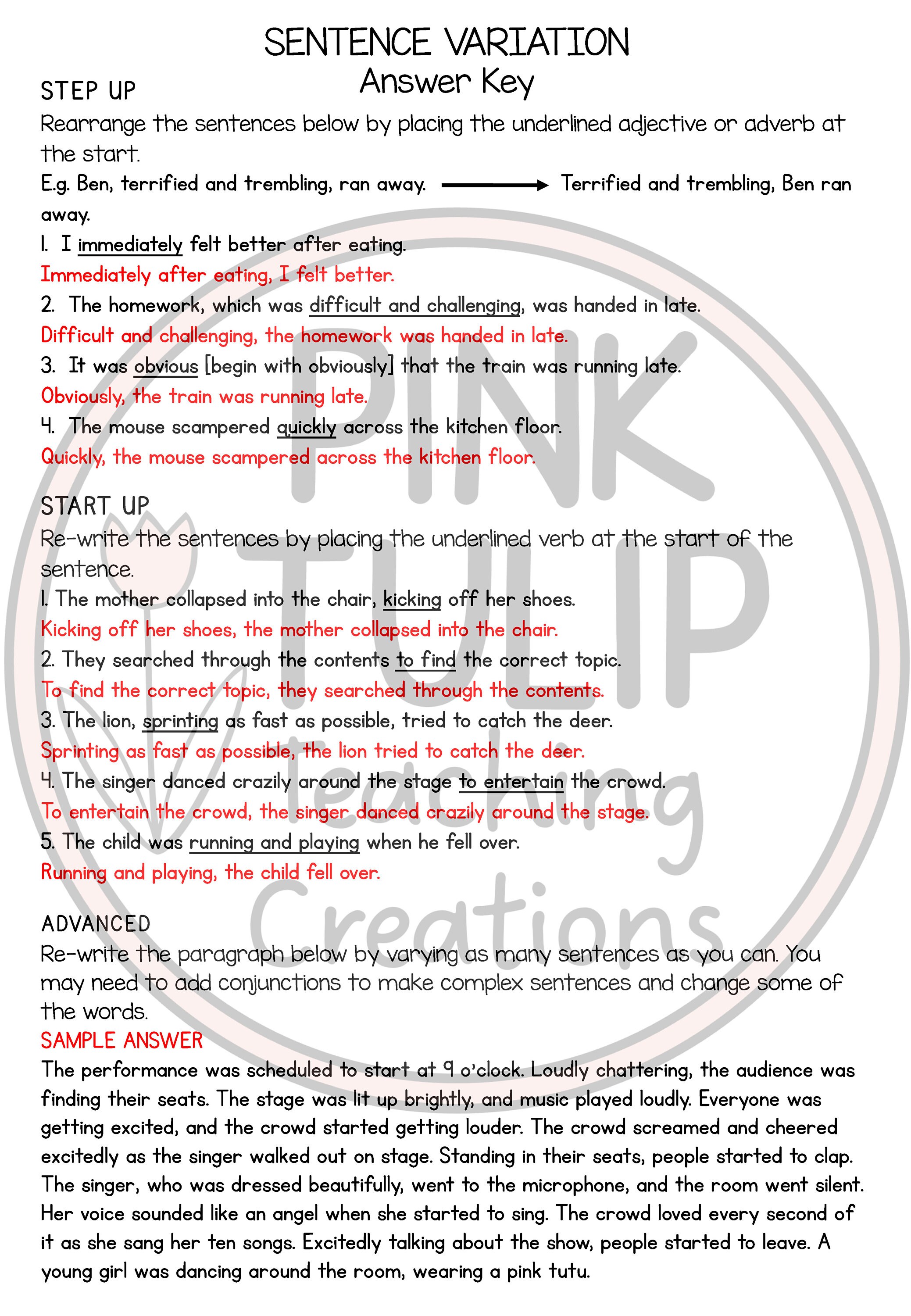 Complex Sentences and Sentence Variation - Grammar Worksheets With ...