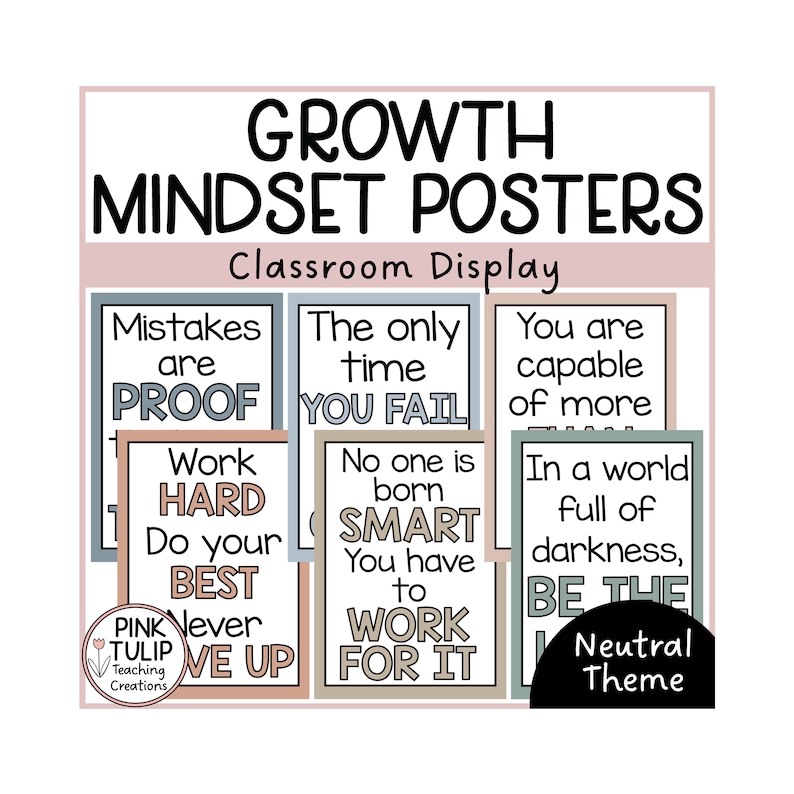 Growth Mindset Poster Set - Earth Tones Classroom Decor - Etsy Australia
