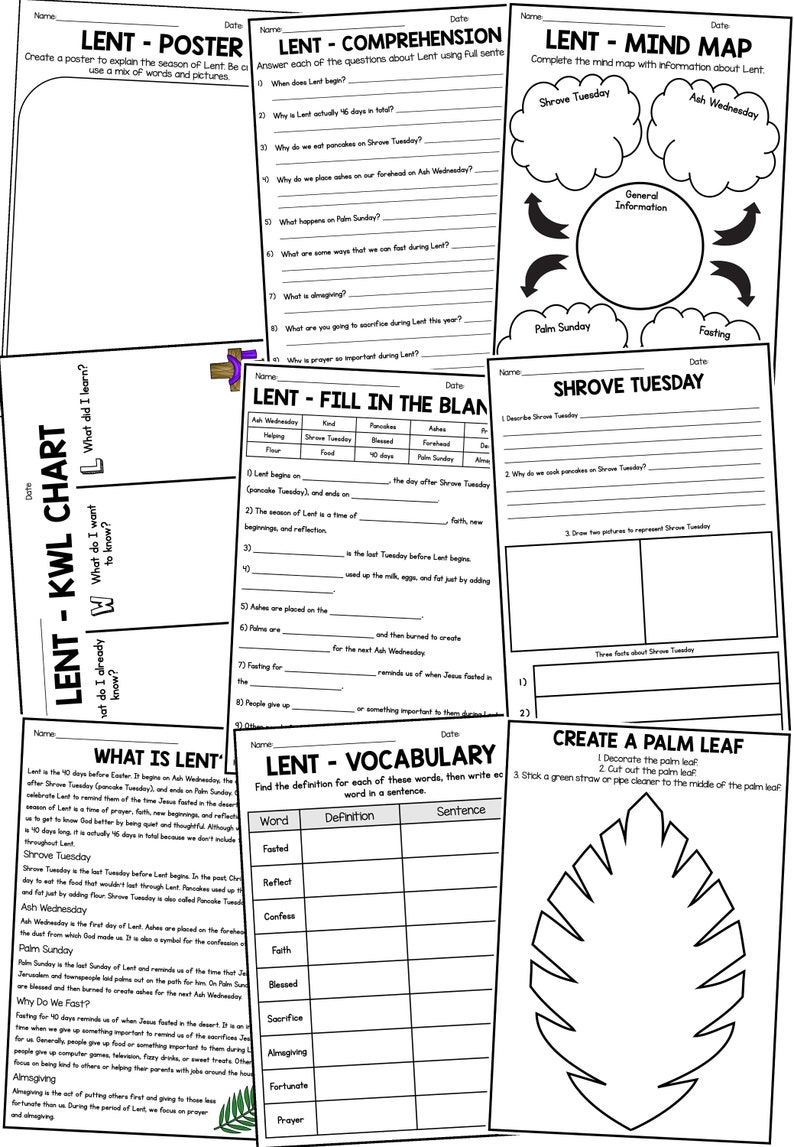 The Season of Lent - Learning Activity Pack - Etsy