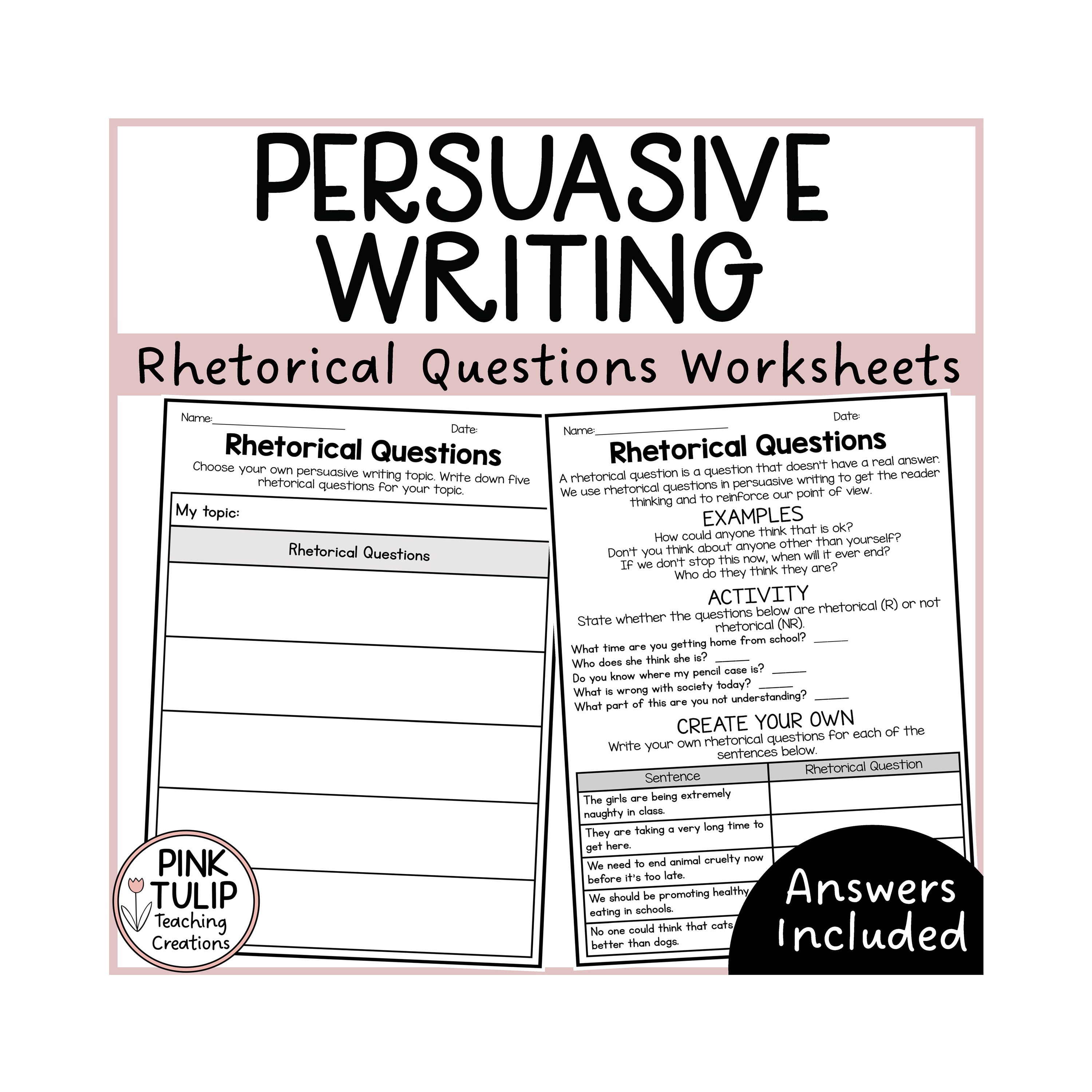 Rhetorical Questions - Persuasive Writing Worksheets - Etsy