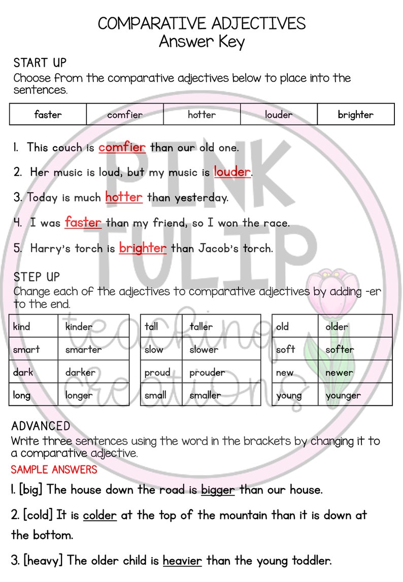 Comparative and Superlative Adjectives Grammar Worksheets - Etsy