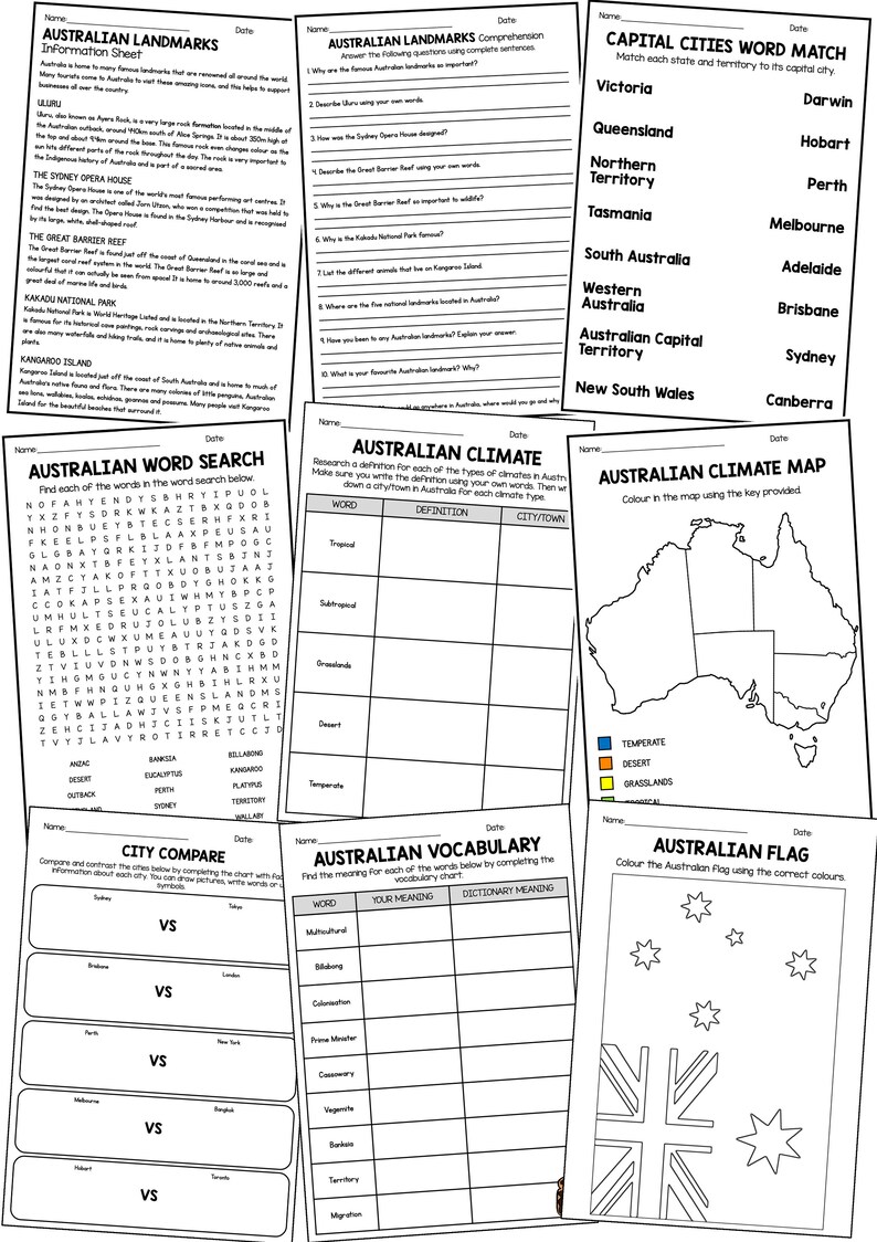 Australian Geography Learning Activity Pack - Etsy