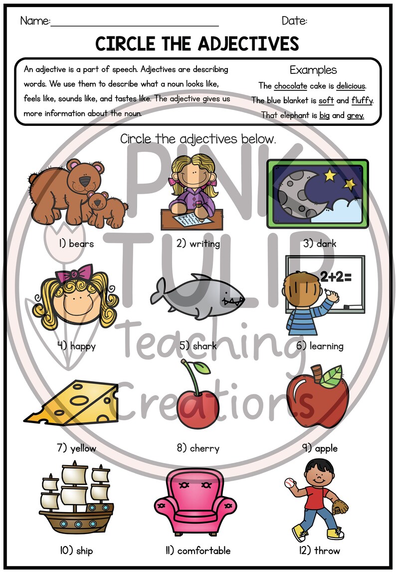 Adjectives Worksheet Pack With Answers - Etsy