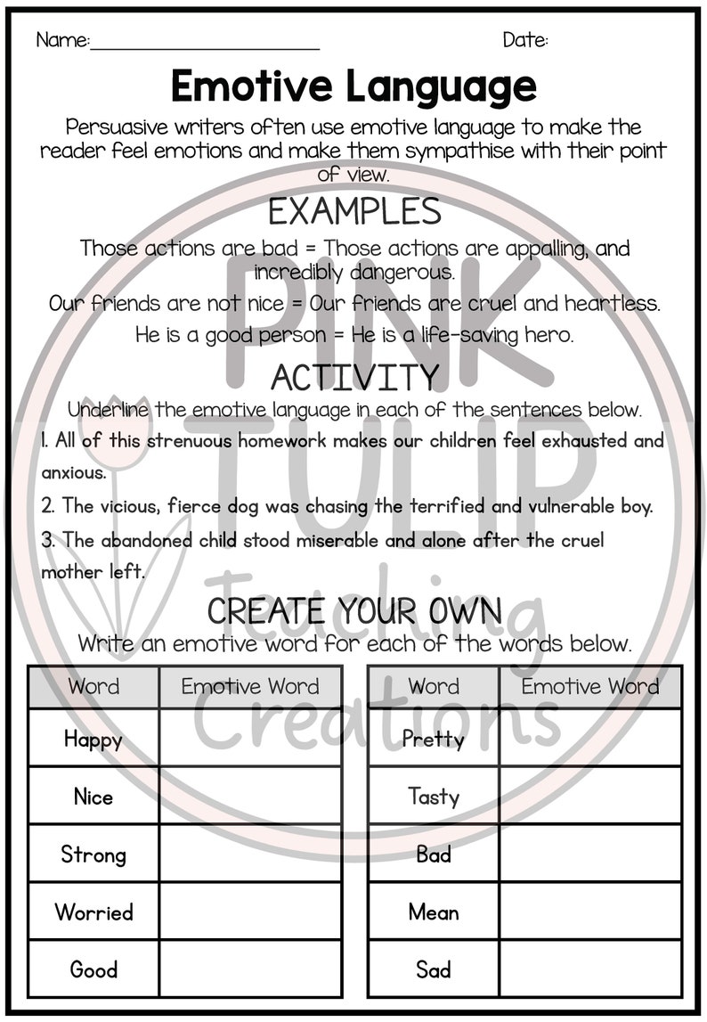 Emotive Language - Persuasive Writing Worksheets - Etsy