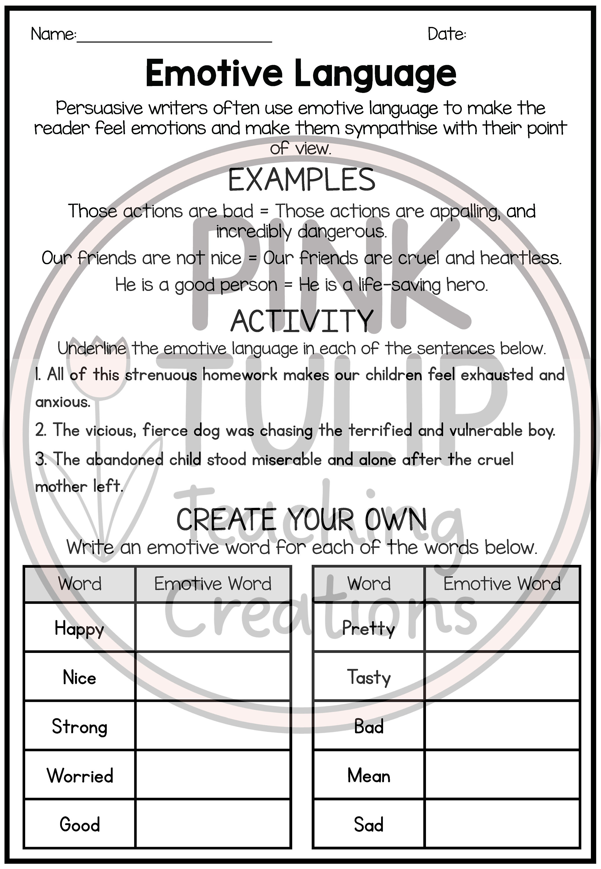 Emotive Language - Persuasive Writing Worksheets - Etsy