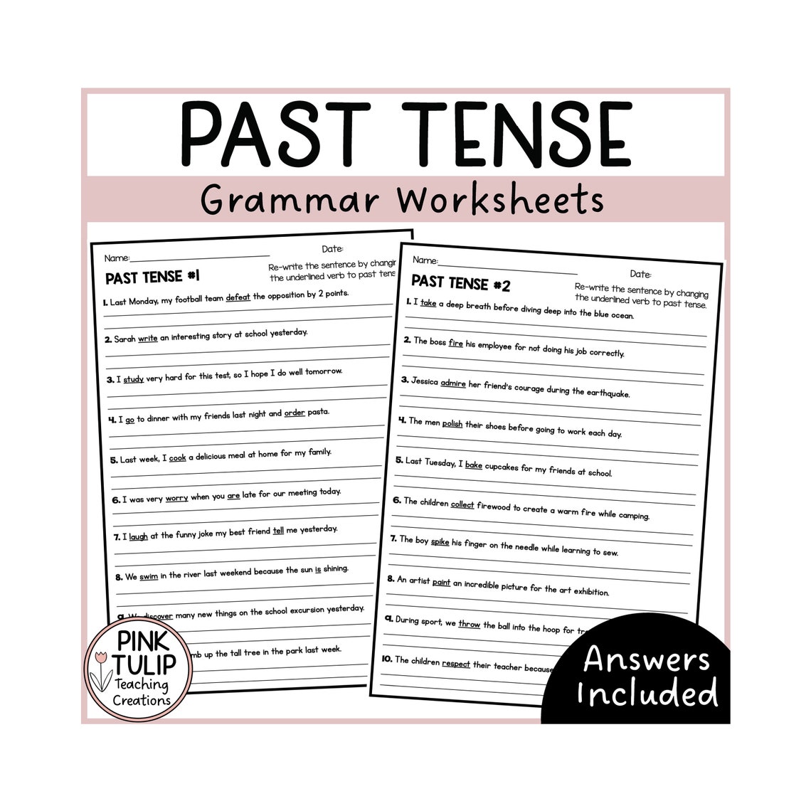 Change the Verb to Past Tense - Worksheet Pack - Etsy