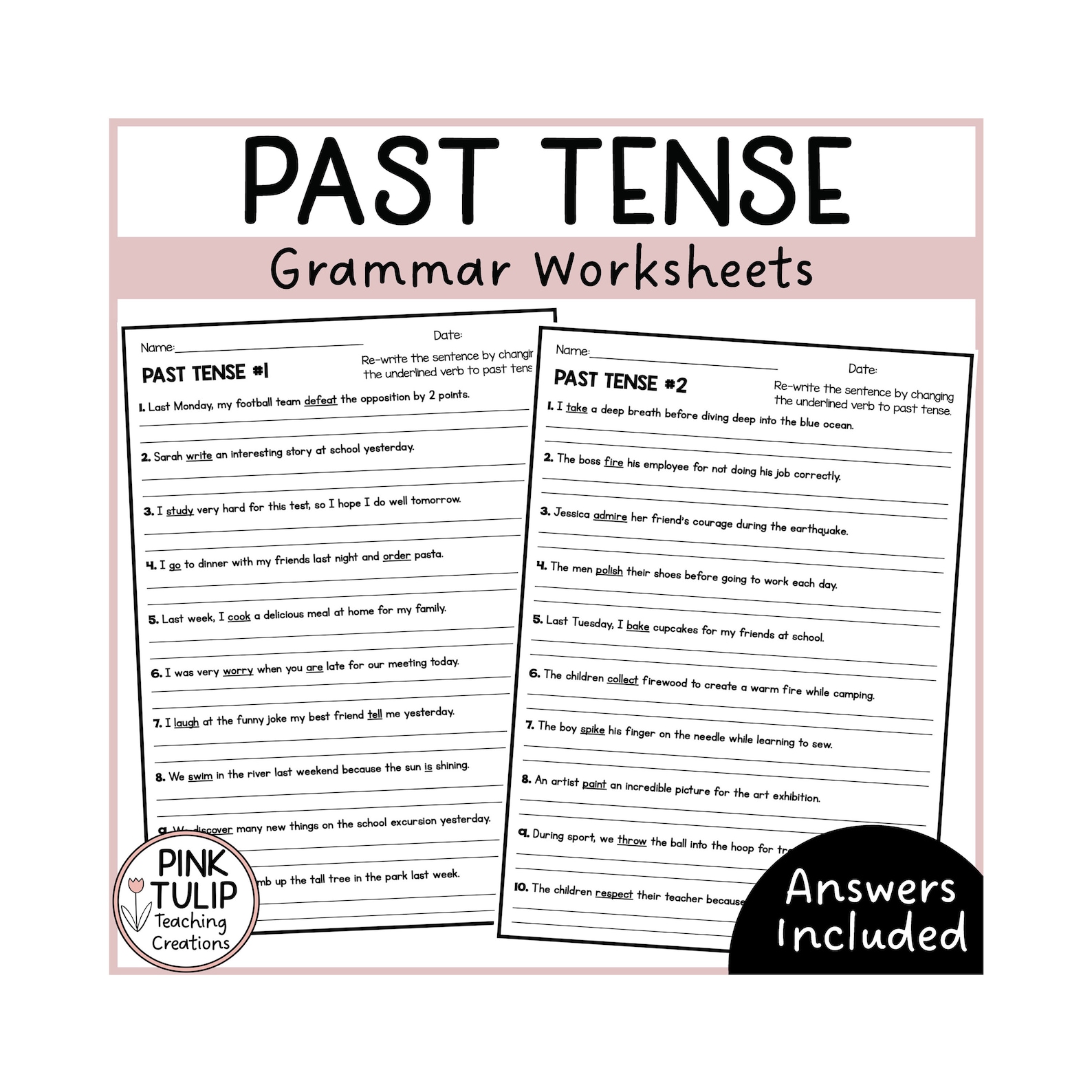 Change the Verb to Past Tense - Worksheet Pack - Etsy