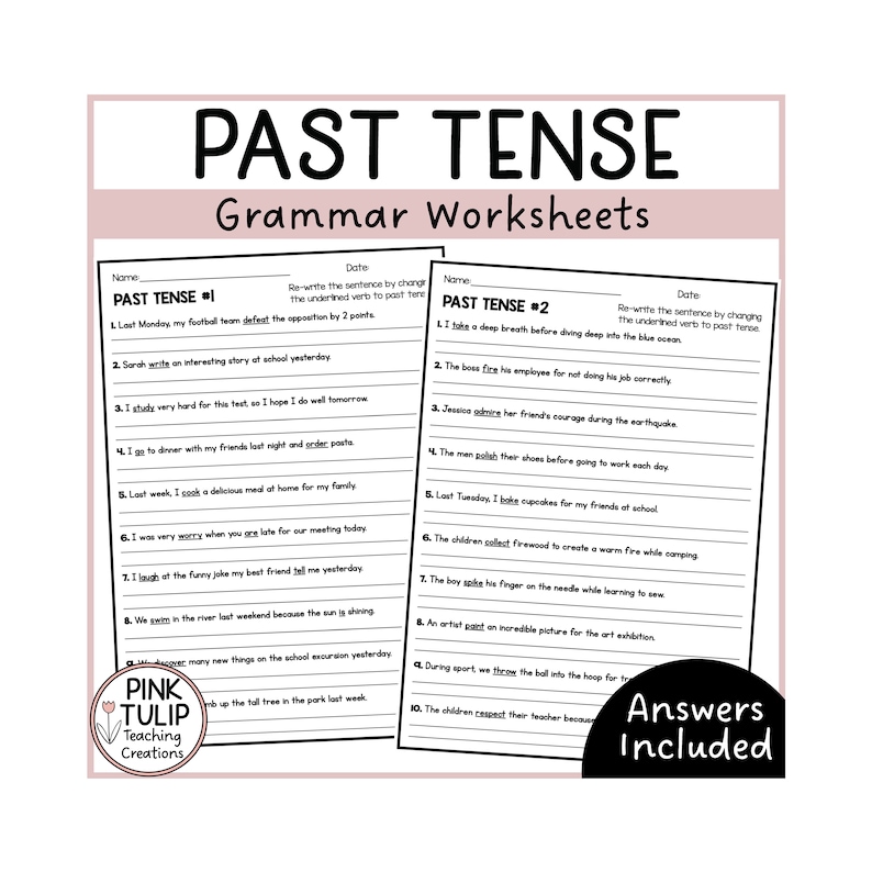 Change the Verb to Past Tense - Worksheet Pack - Etsy