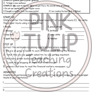 Nouns, Pronouns, and Capital Letters - Grammar Worksheets With Answers ...