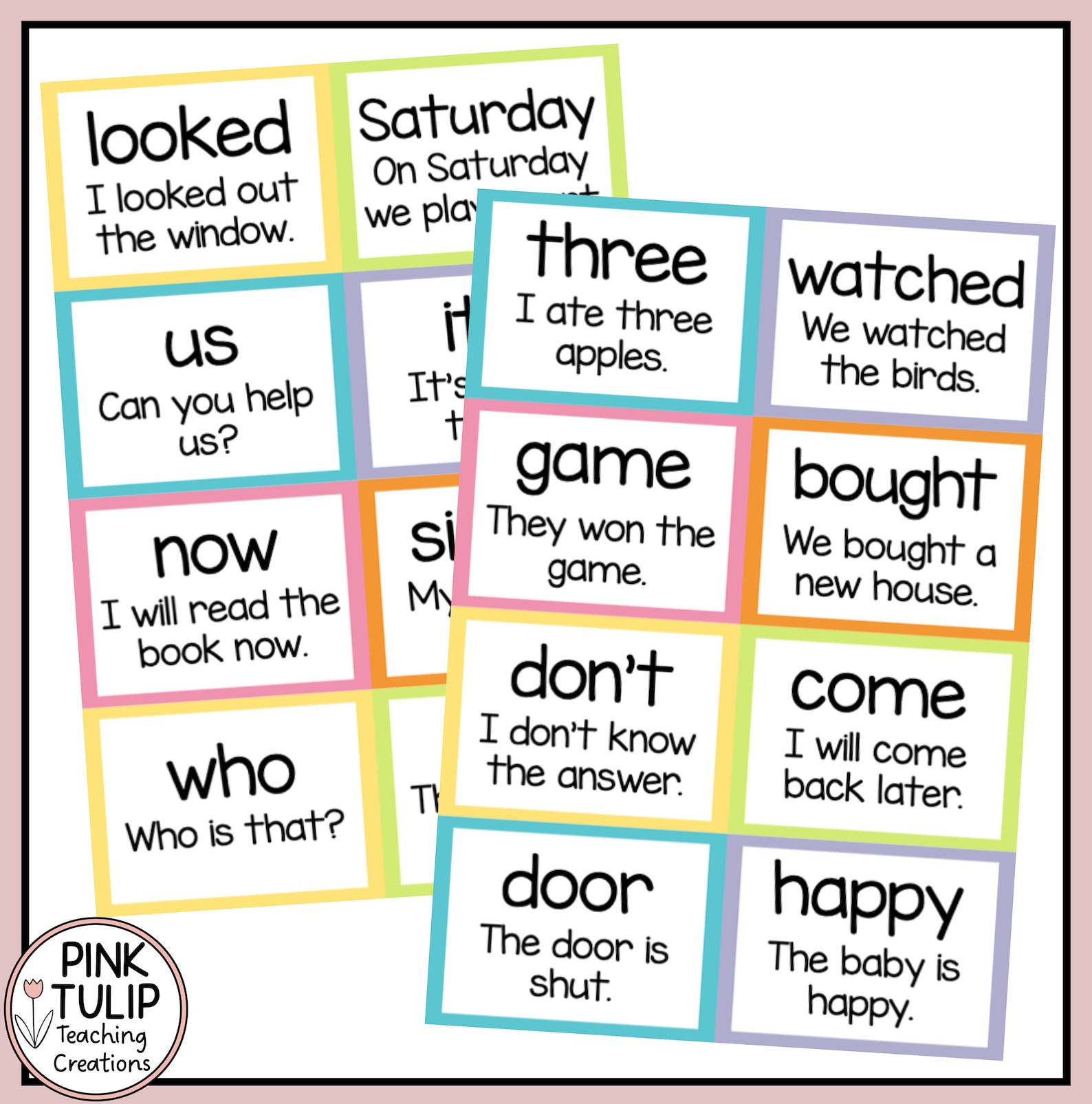 Sight Word Cards 101-200 High Frequency Words With Sentences - Etsy