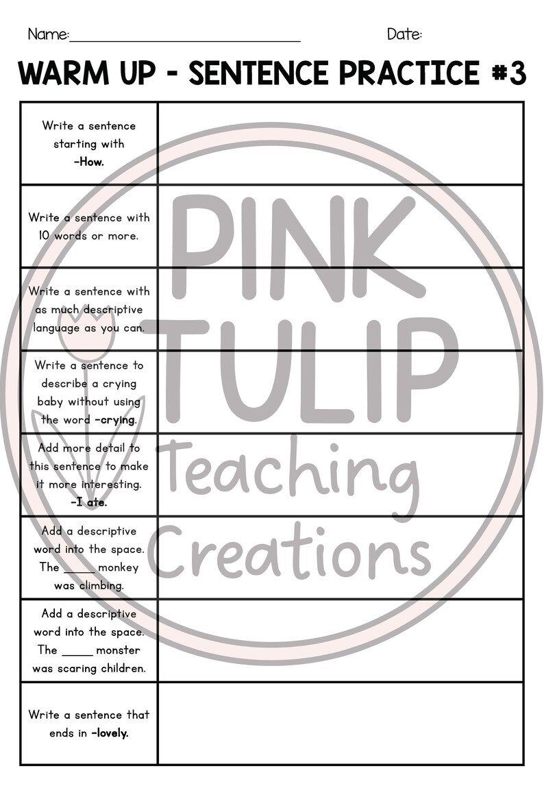Writing Activity - Sentence Practice - Etsy