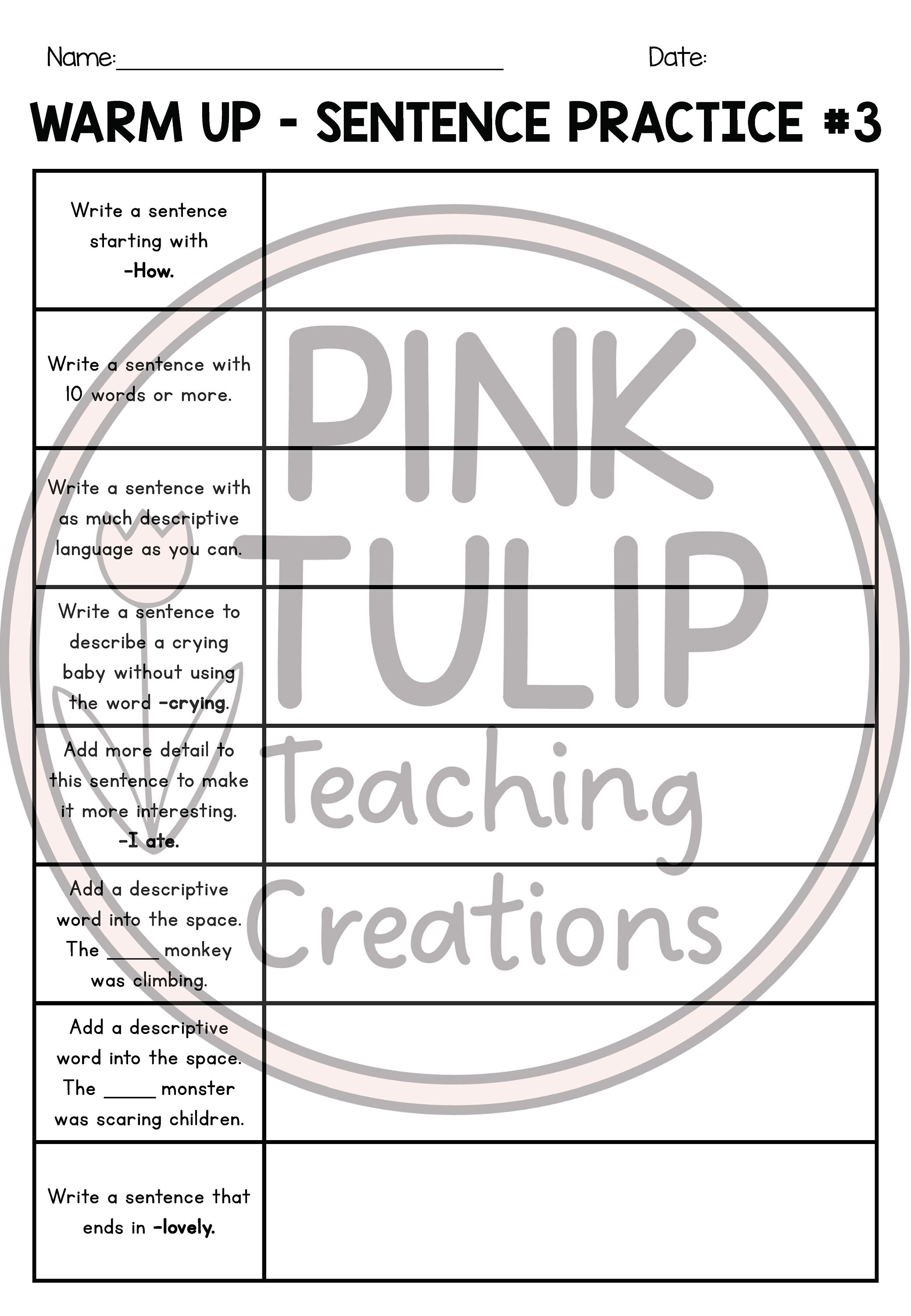 Writing Activity - Sentence Practice - Etsy