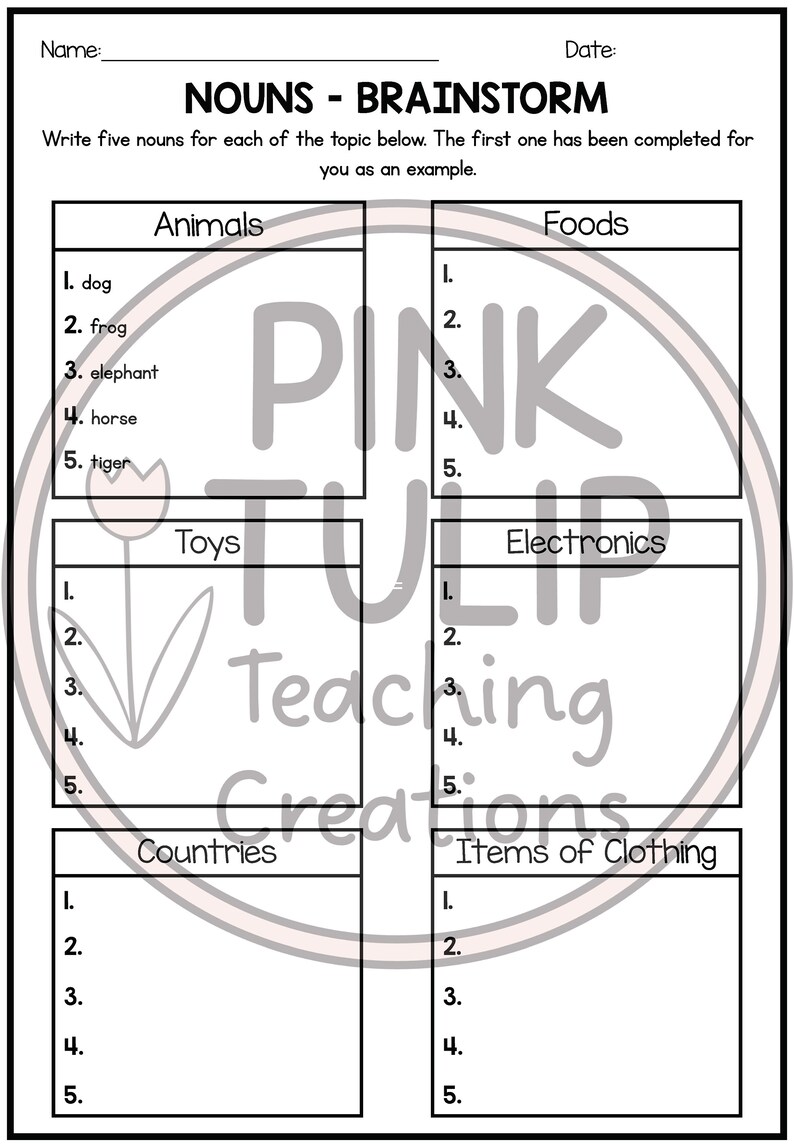 Nouns Mini Unit - Structured Worksheet Pack - Etsy