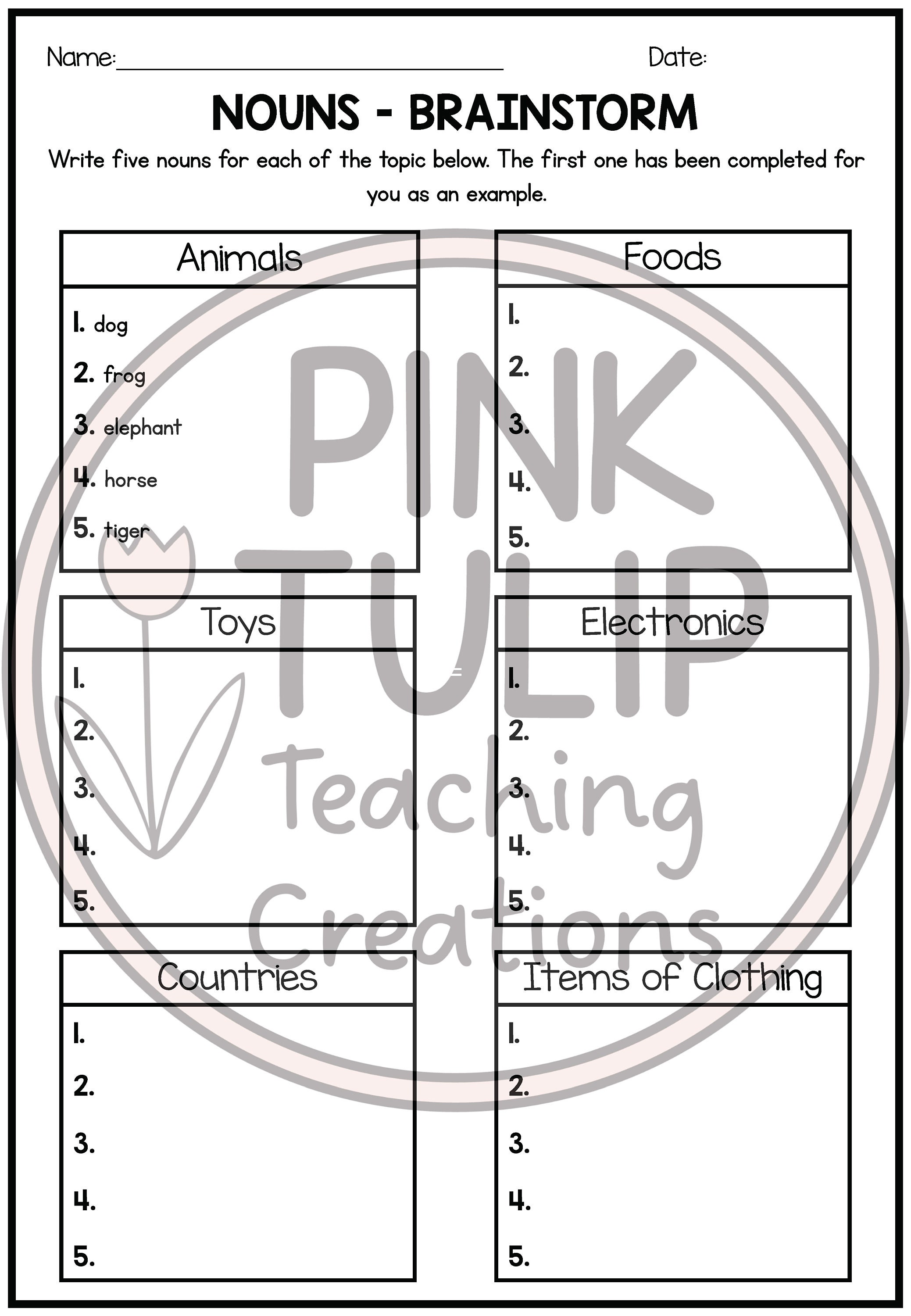 Nouns Mini Unit - Structured Worksheet Pack - Etsy