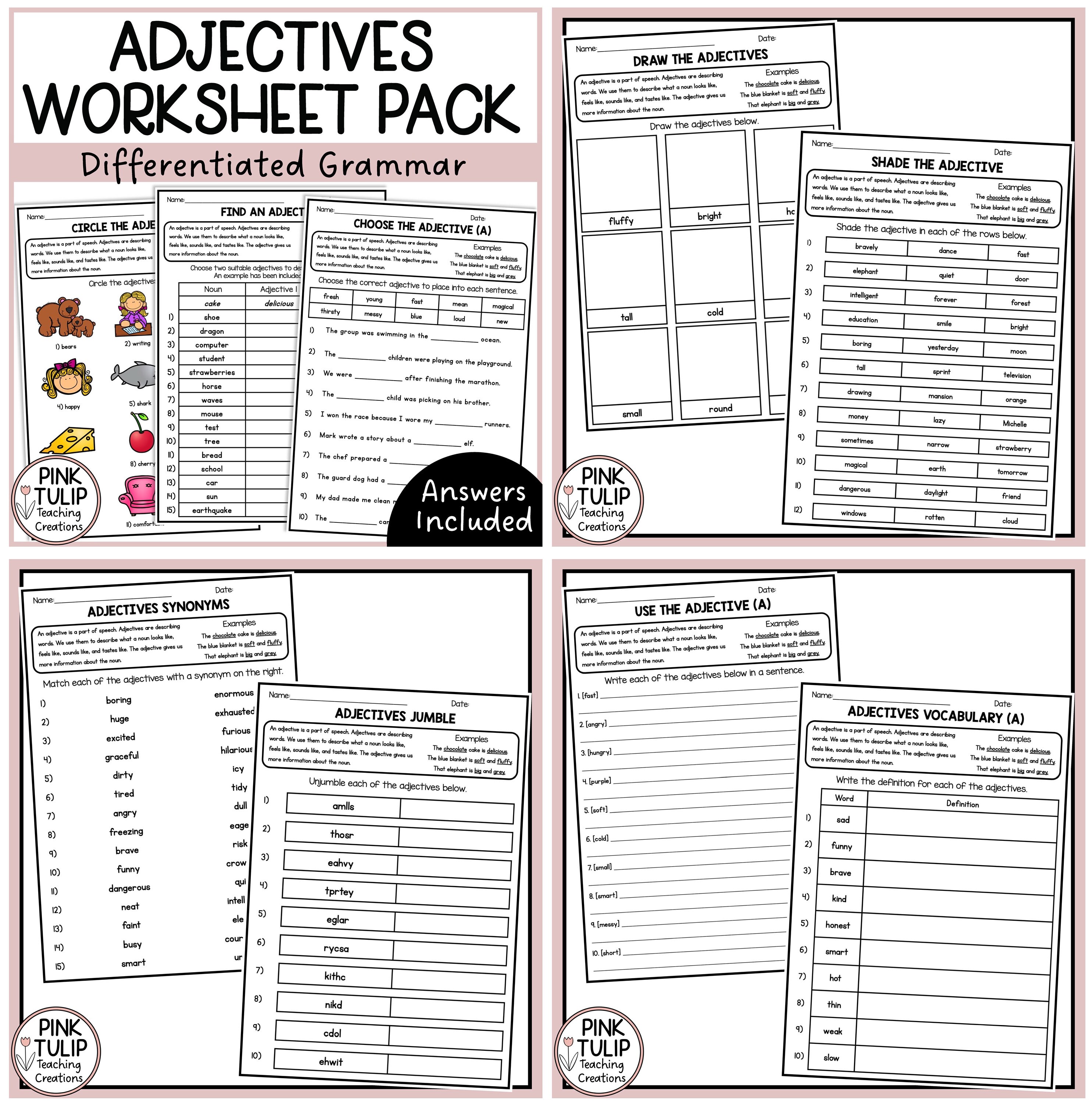 Adjectives Bundle - Worksheet Pack and Guided Teaching Powerpoint - Etsy