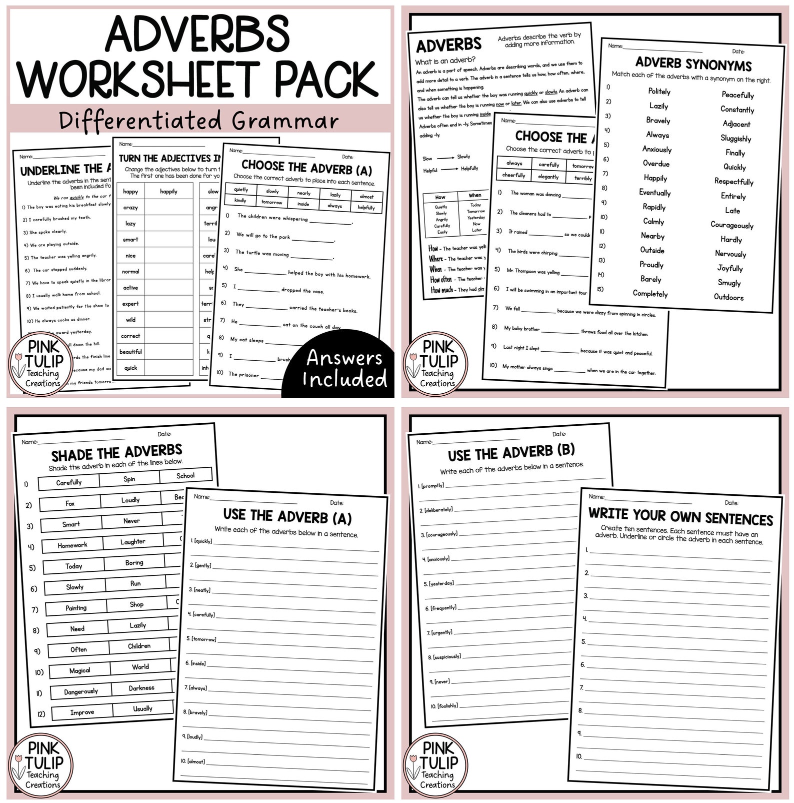 Adverbs Bundle - Worksheet Pack and Guided Teaching Powerpoint - Etsy