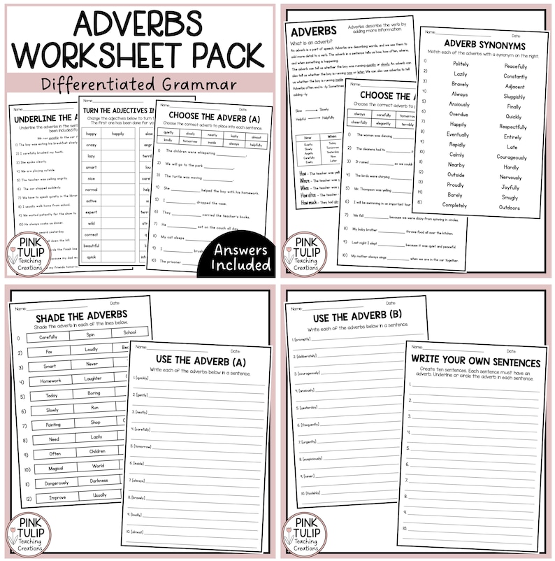 Adverbs Bundle Worksheet Pack and Guided Teaching Powerpoint - Etsy