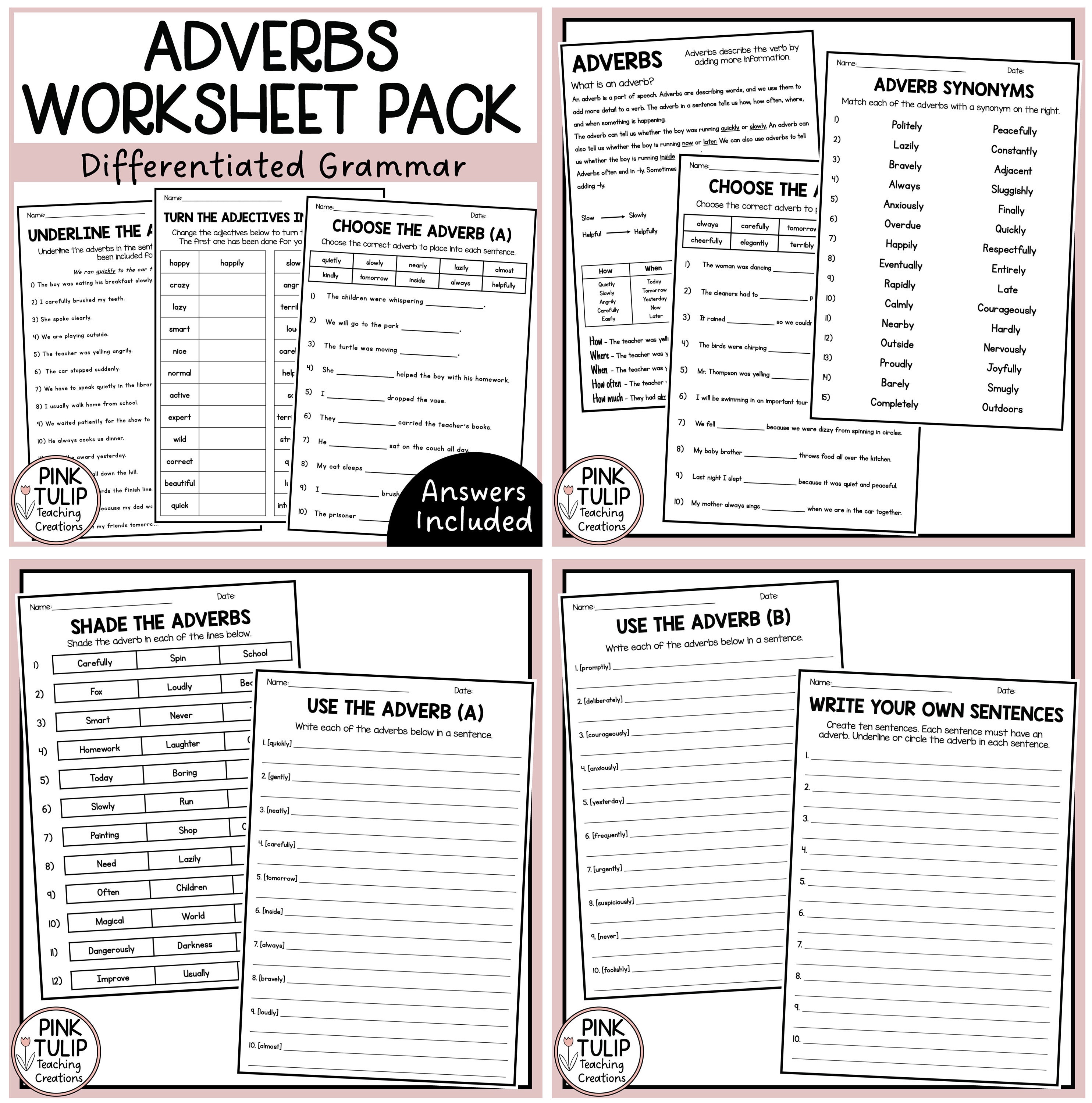 Adverbs Bundle Worksheet Pack and Guided Teaching Powerpoint - Etsy