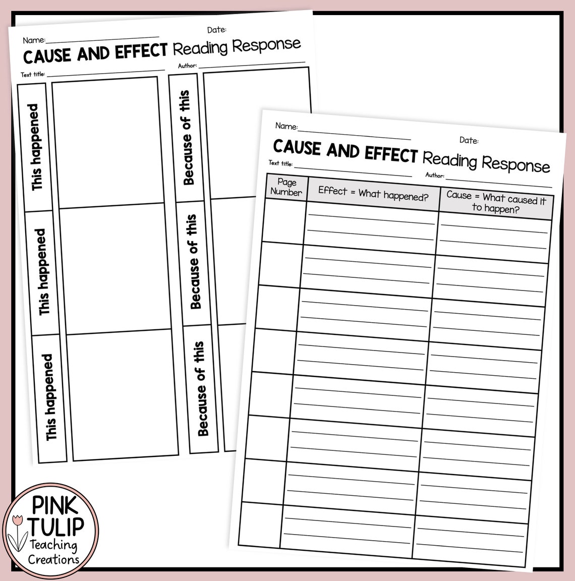 Cause and Effect Reading Response Package - Templates for Any Book - Etsy