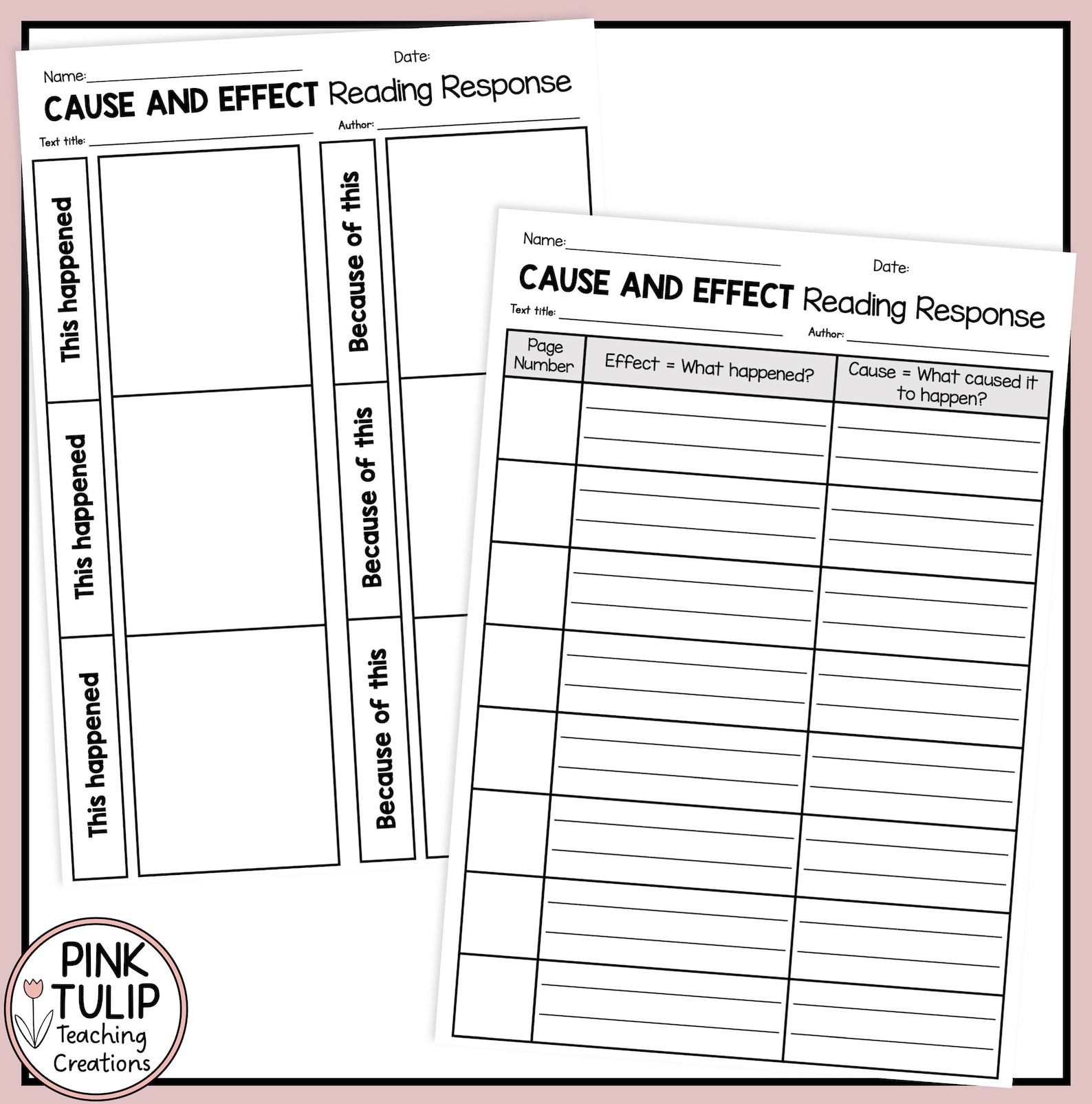 Cause and Effect Reading Response Package - Templates for Any Book - Etsy