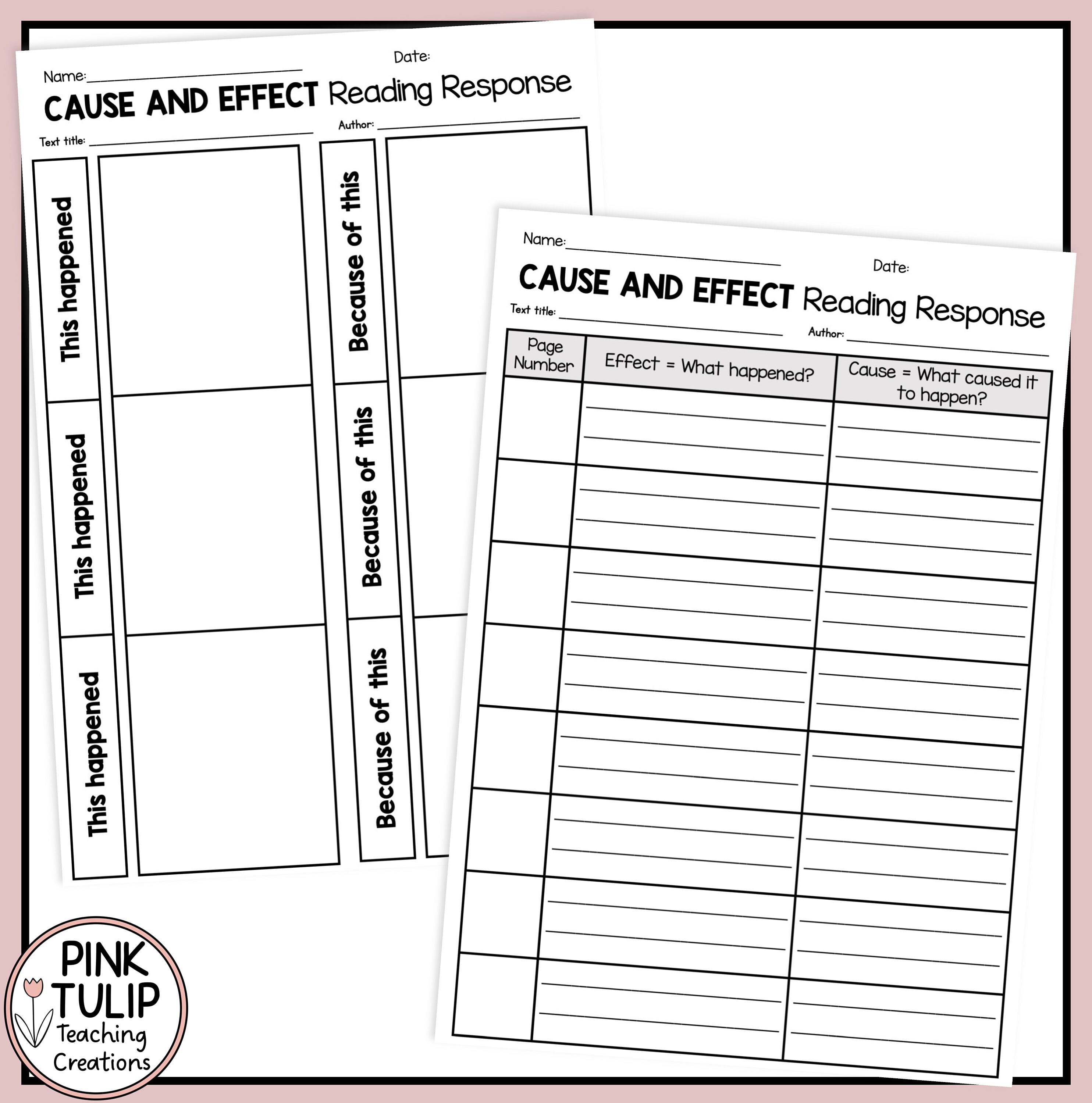 Cause and Effect Reading Response Package Templates for Any Book - Etsy