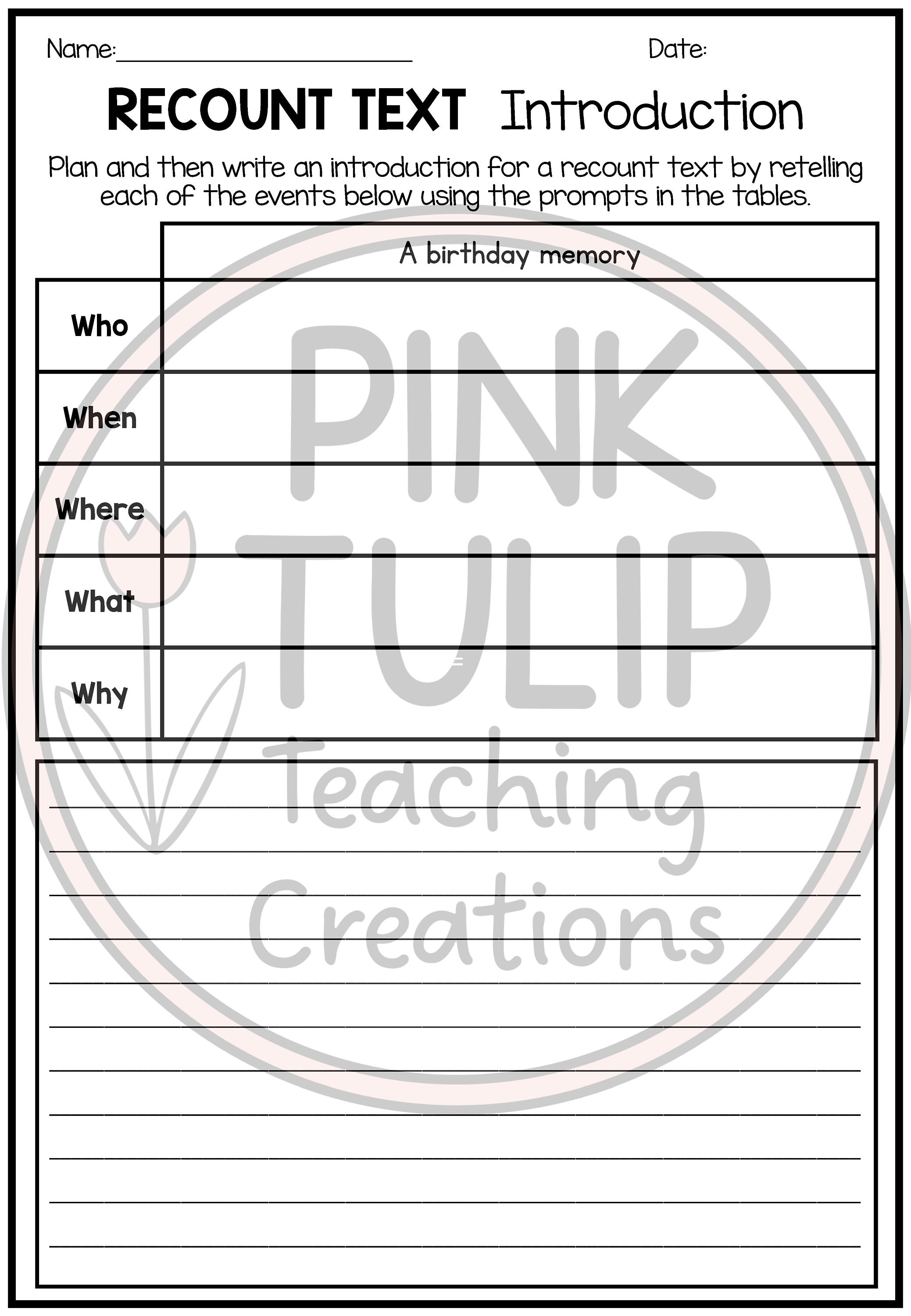Recount Writing Write an Introduction Worksheets - Etsy