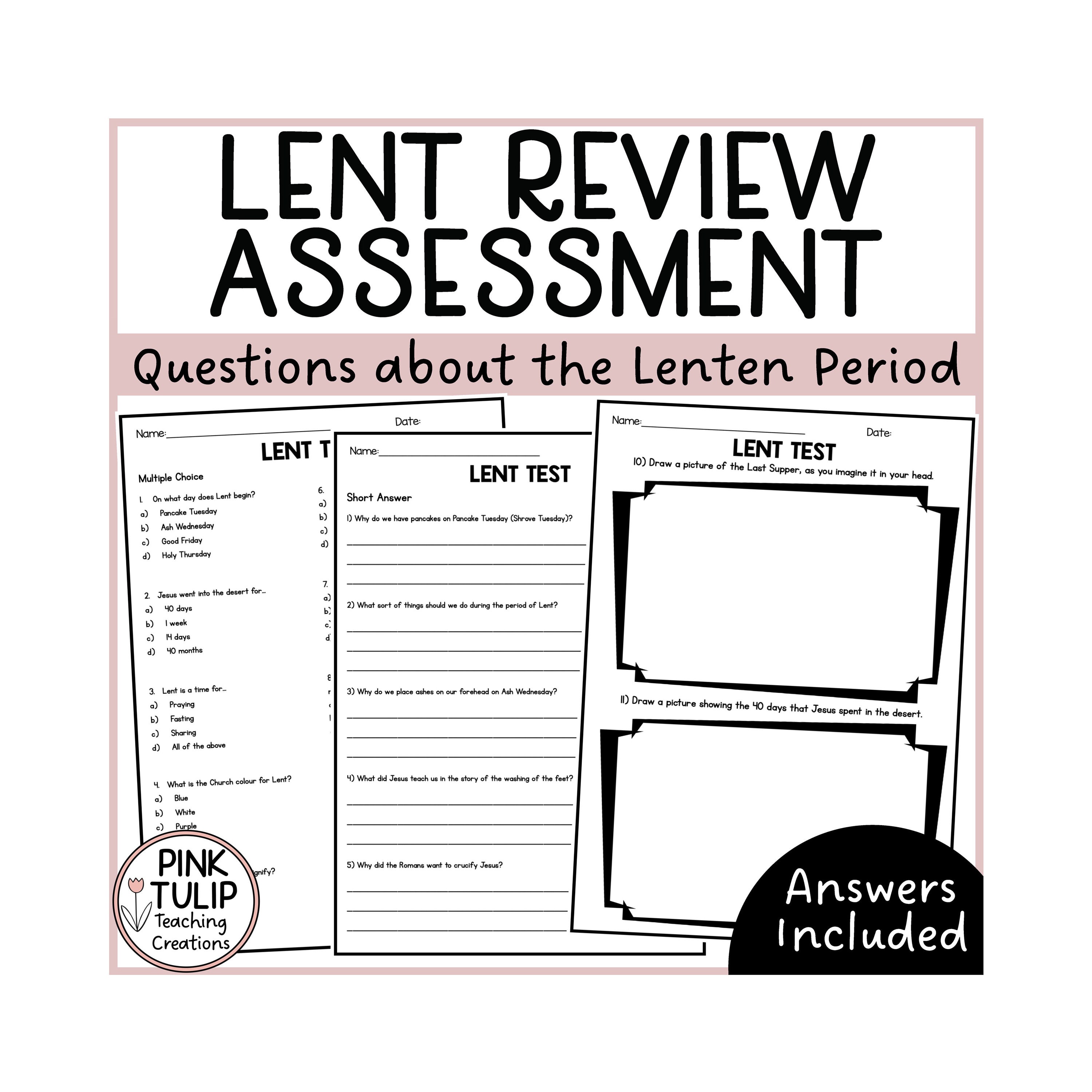 Lent Test - Assessment on Shrove Tuesday to Palm Sunday - Etsy