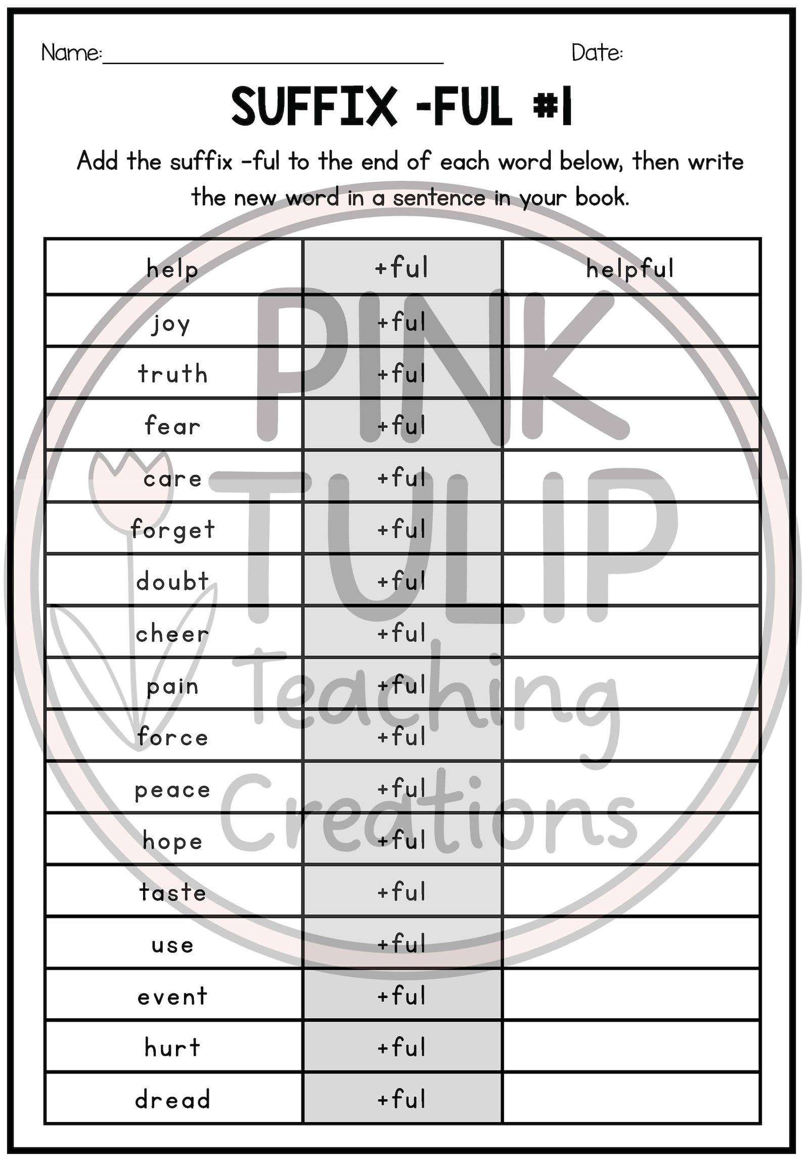 Suffix -ful Grammar Worksheets - Etsy