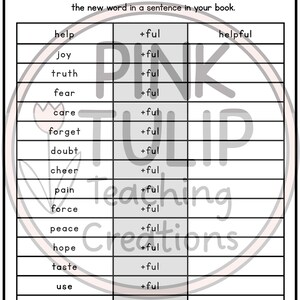Suffix -ful Grammar Worksheets - Etsy