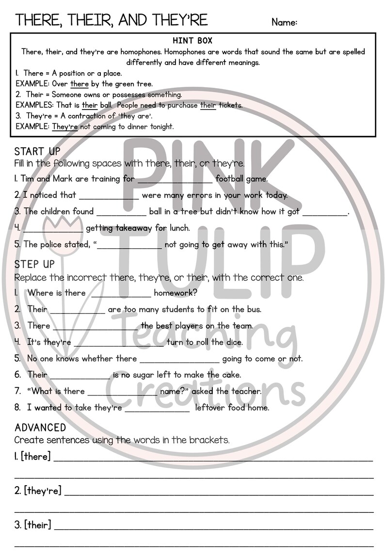 Their, Too (homophones), and Compounds Words - Grammar Worksheets With ...